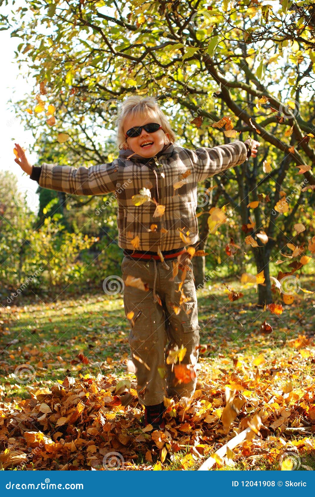 Boy enjoying fall stock photo. Image of grandson, leaf - 12041908