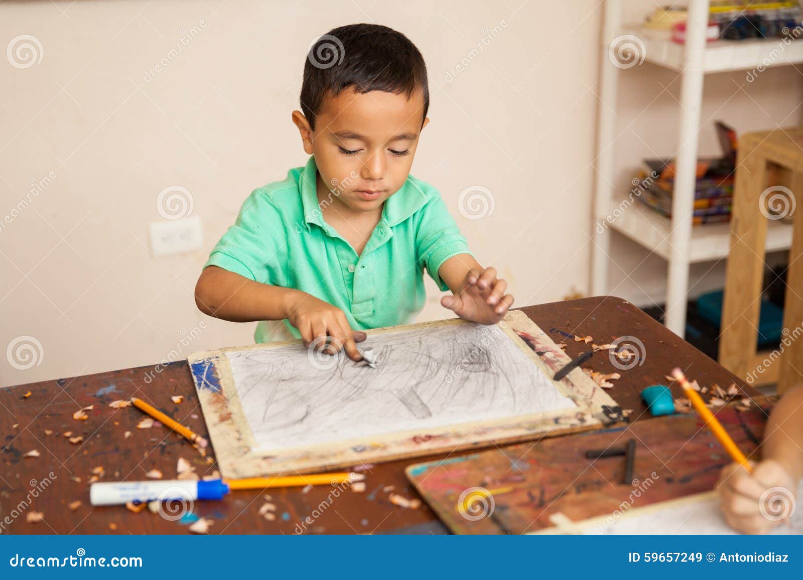 Boy Enjoying His Art Class at School Stock Image - Image of indoor ...