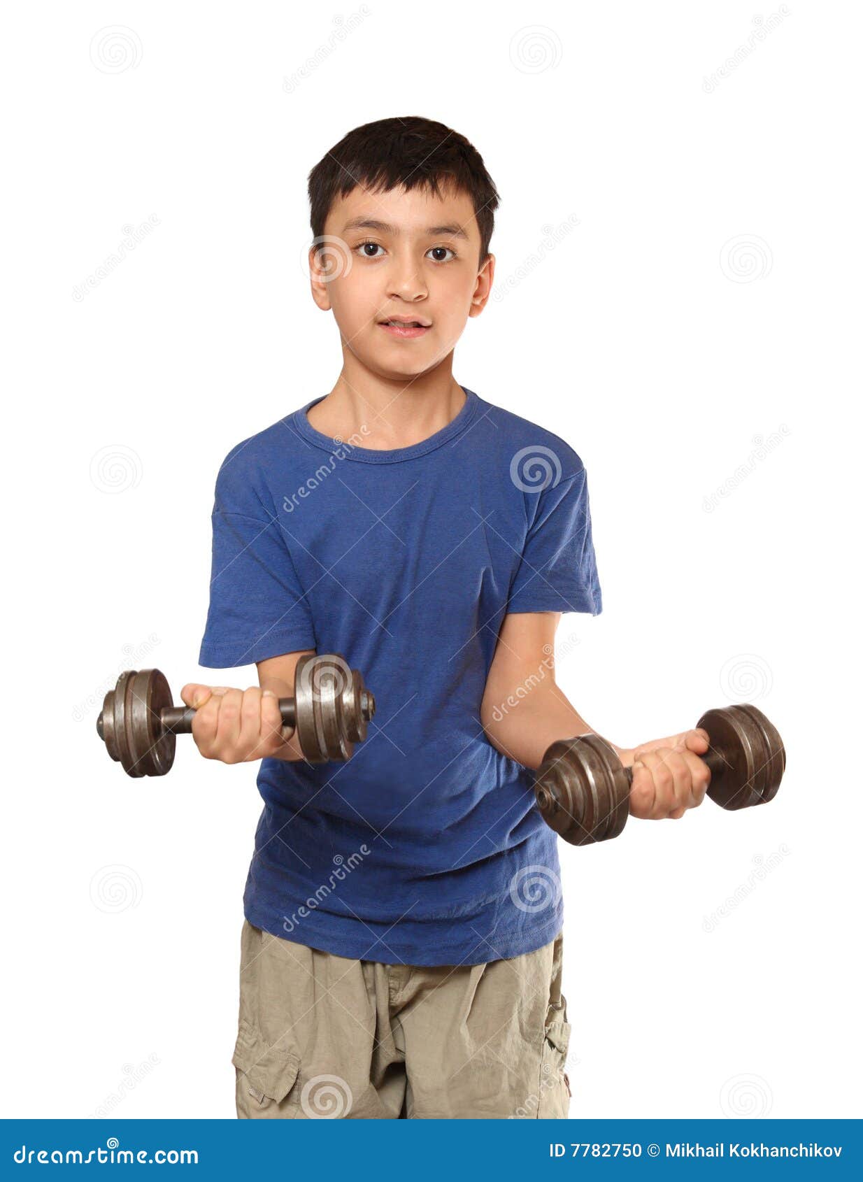 Boy Exercise with Dumbbells Stock Photo - Image of little, child: 7782750