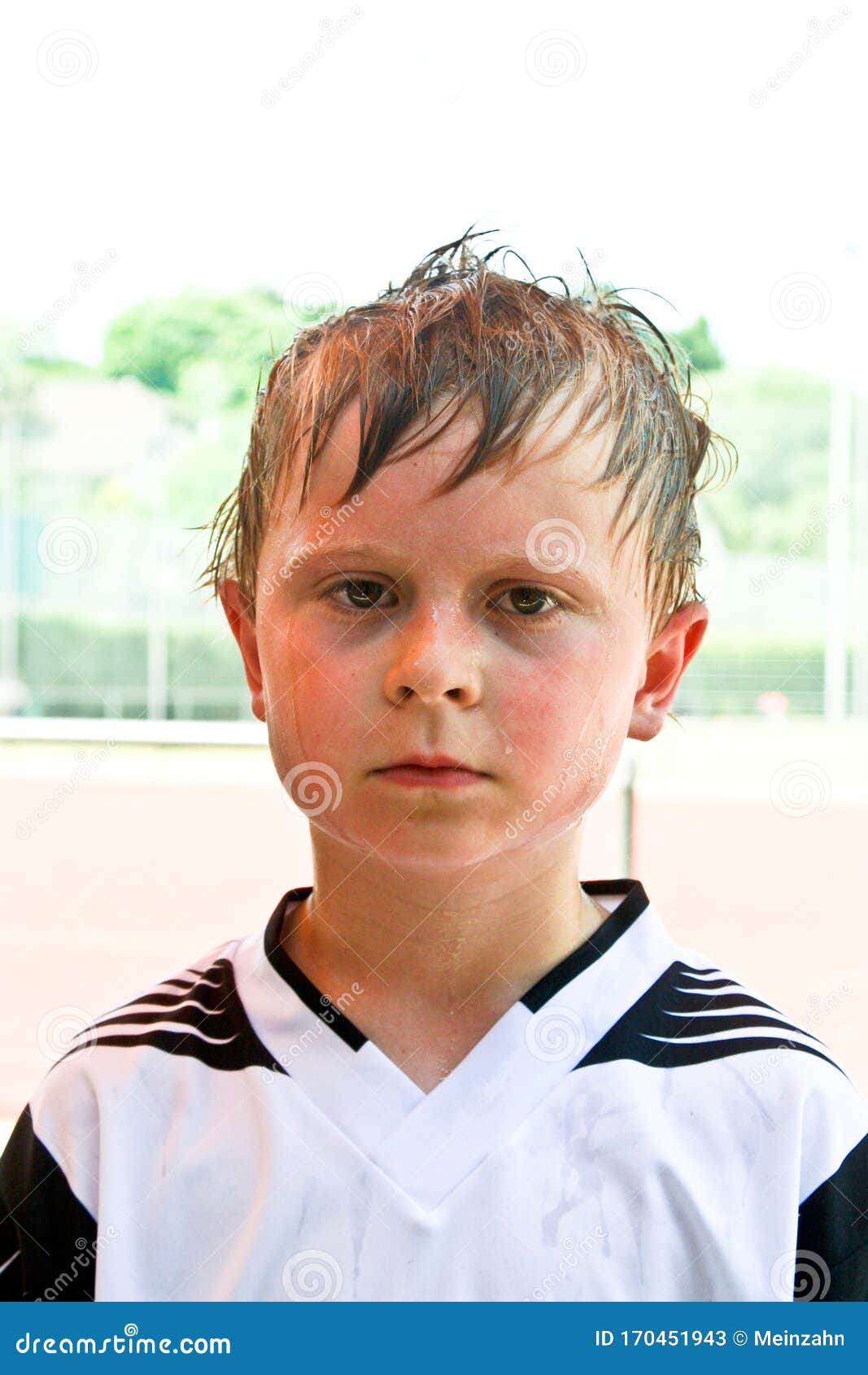 Boy Exhausted from Playing Football Stock Image - Image of competition ...