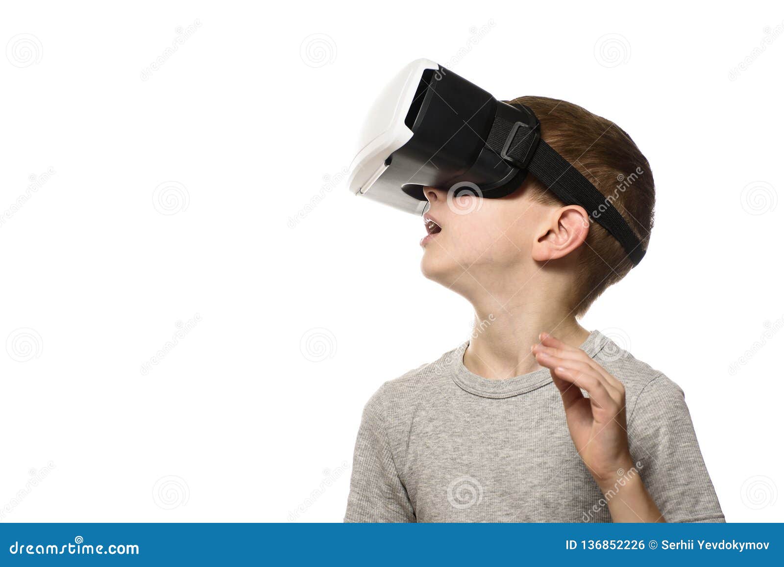 Boy Experiencing Virtual Reality. Portrait. Isolate on White Background ...