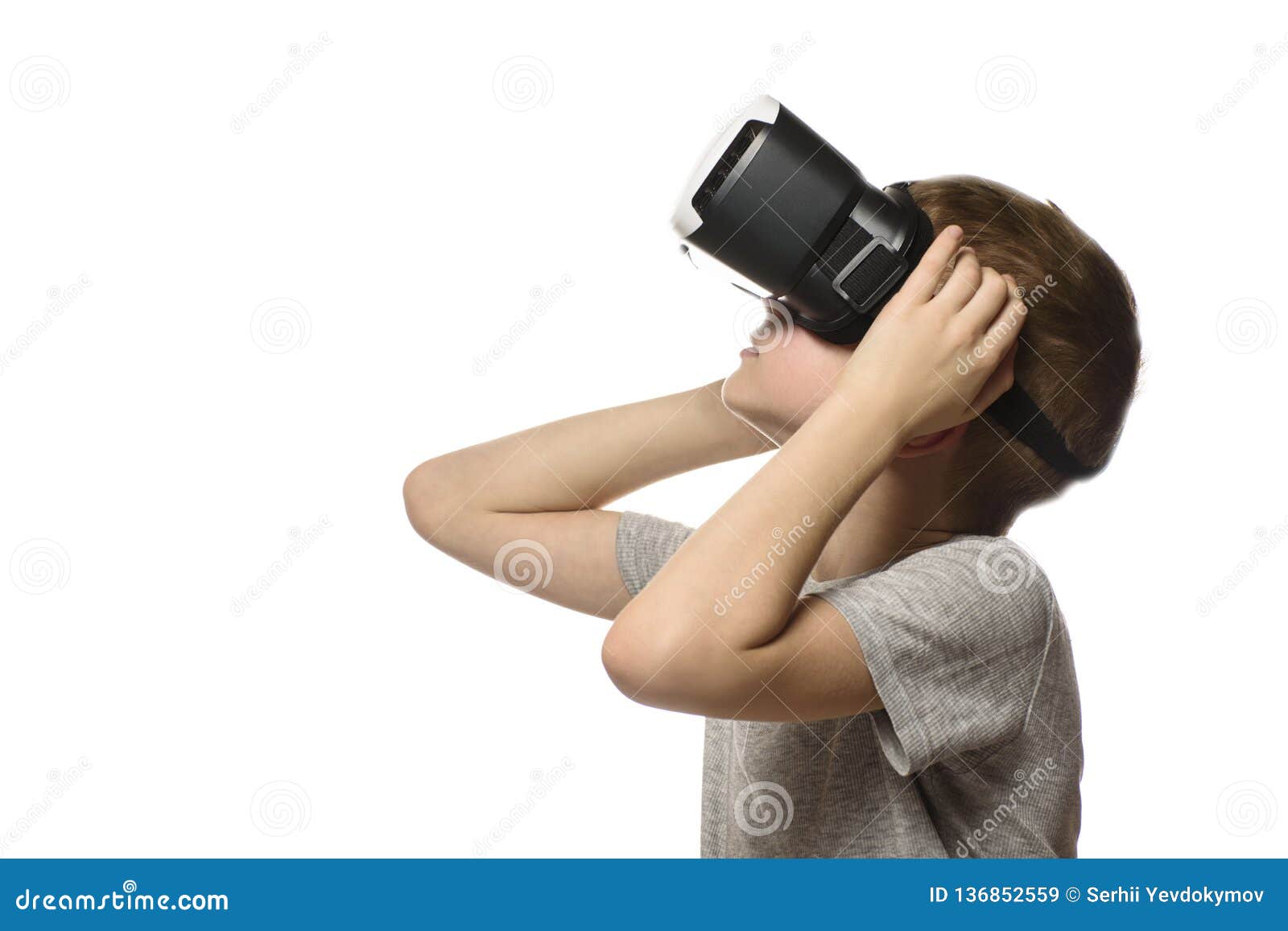 Boy Experiencing Virtual Reality. Portrait. Isolate on White Background ...
