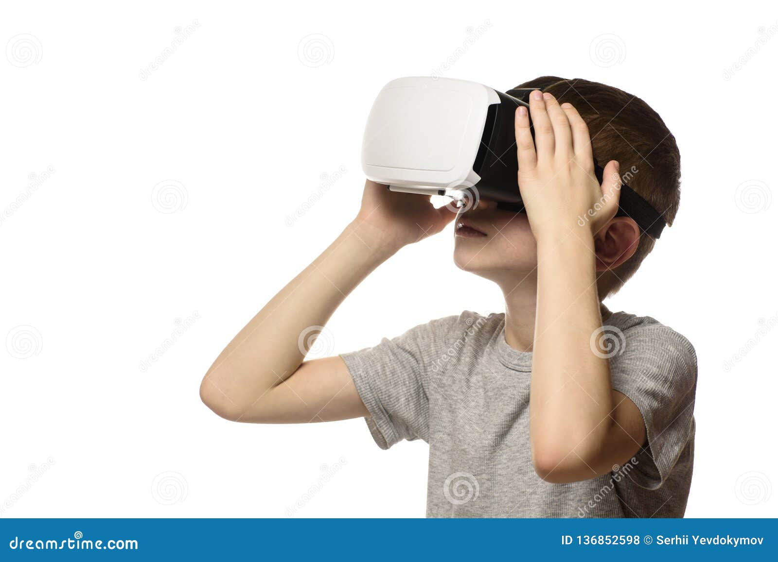 Boy Experiencing Virtual Reality. Portrait. Isolate on White Background ...