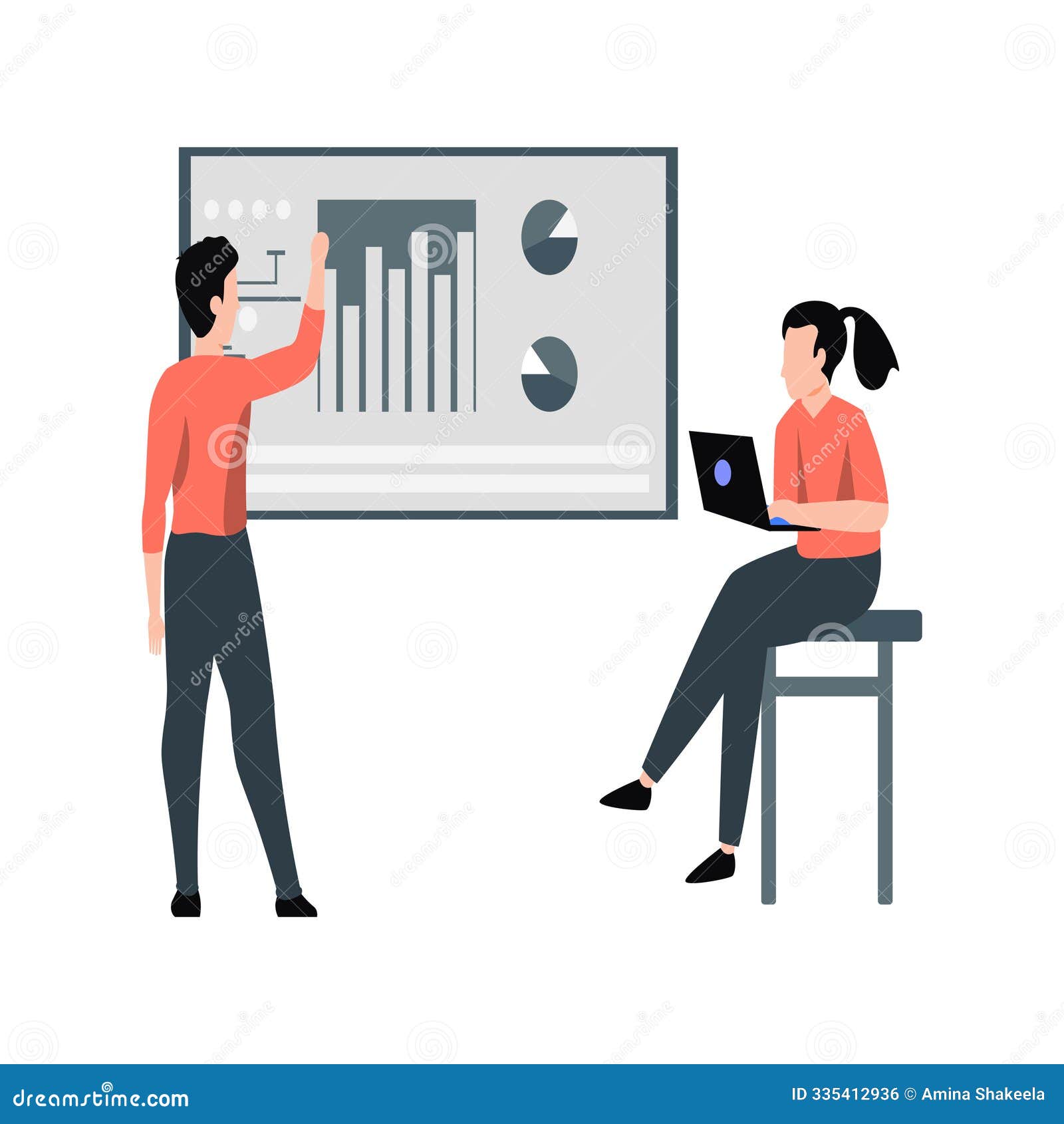 Boy Explaining Business Graph To Girl Stock Illustration - Illustration ...