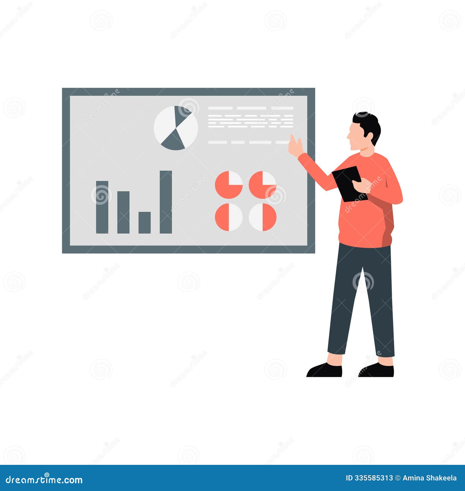 A Boy is Explaining about Different Pie Charts Stock Illustration ...