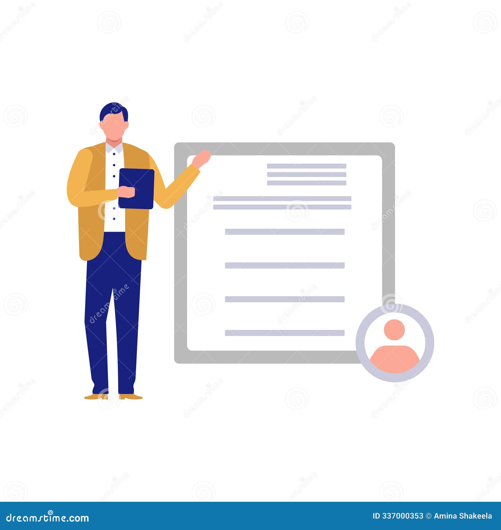 A Boy is Explaining about a Text Document Stock Illustration ...