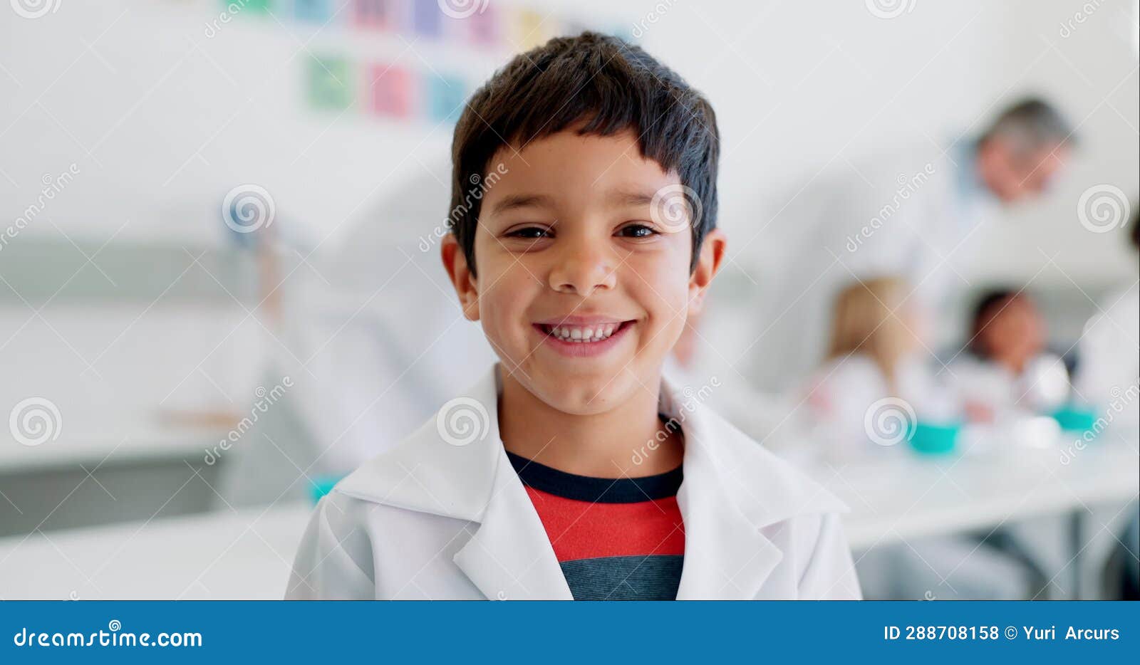 Boy, Face and Child Scientist in Class with Education, Smile and ...