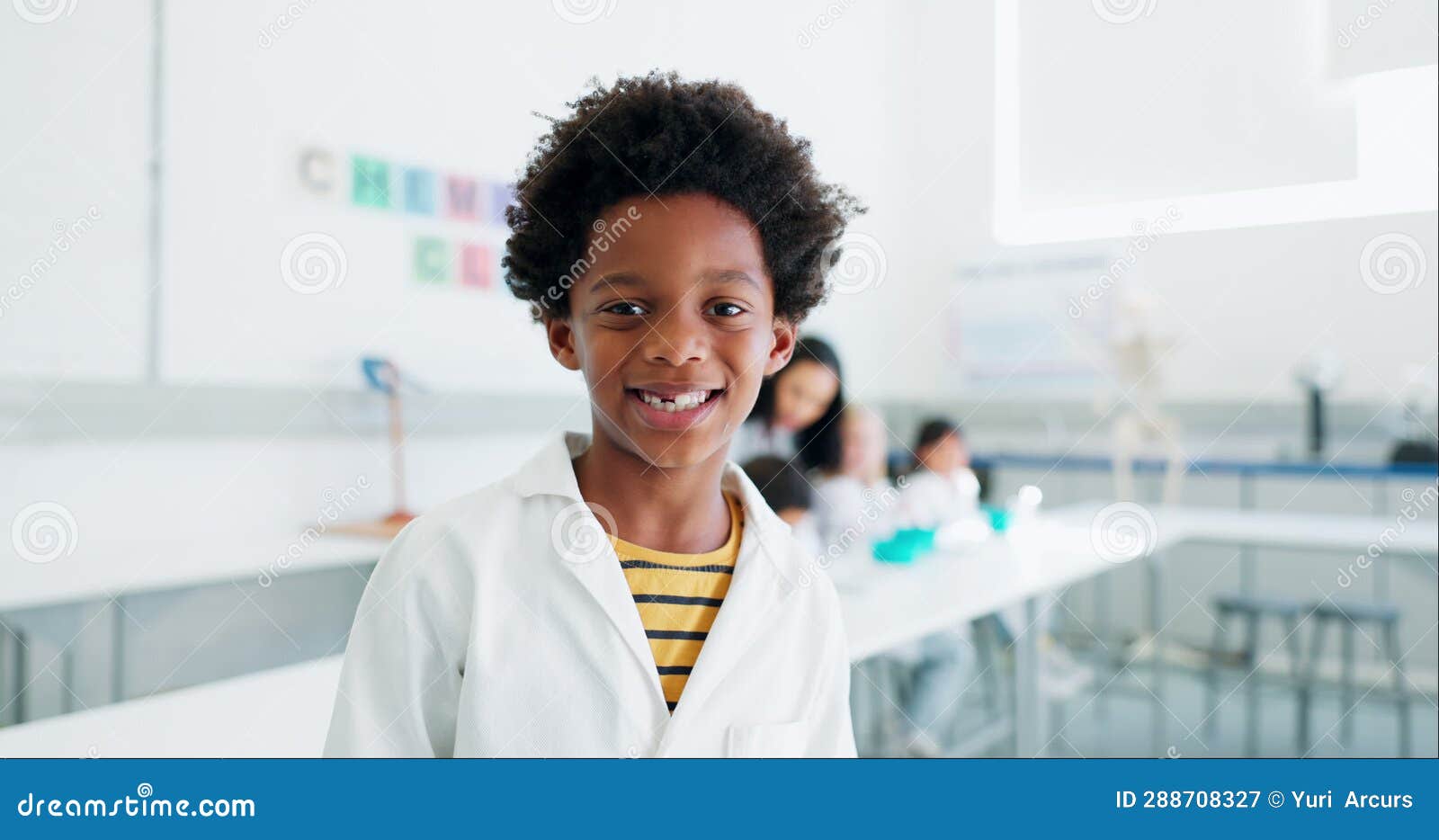 Boy, Face and Kid Scientist in Class with Education, Smile and ...