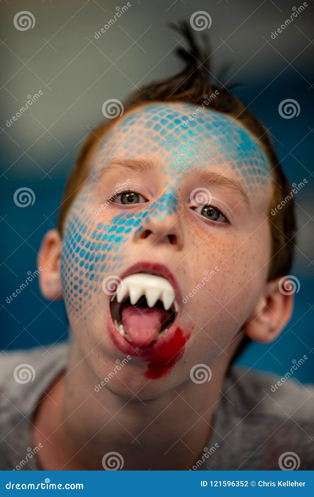 Boy with Face Painted Like a Shark Stock Photo - Image of body, child ...