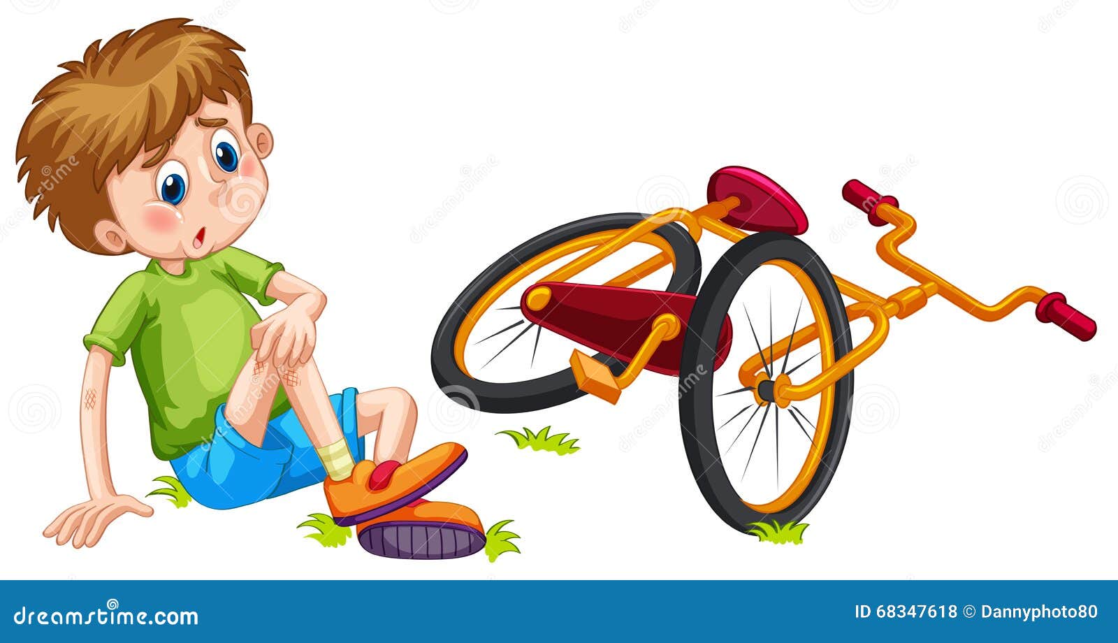 Boy fallen off the bicycle stock vector. Illustration of bike - 68347618