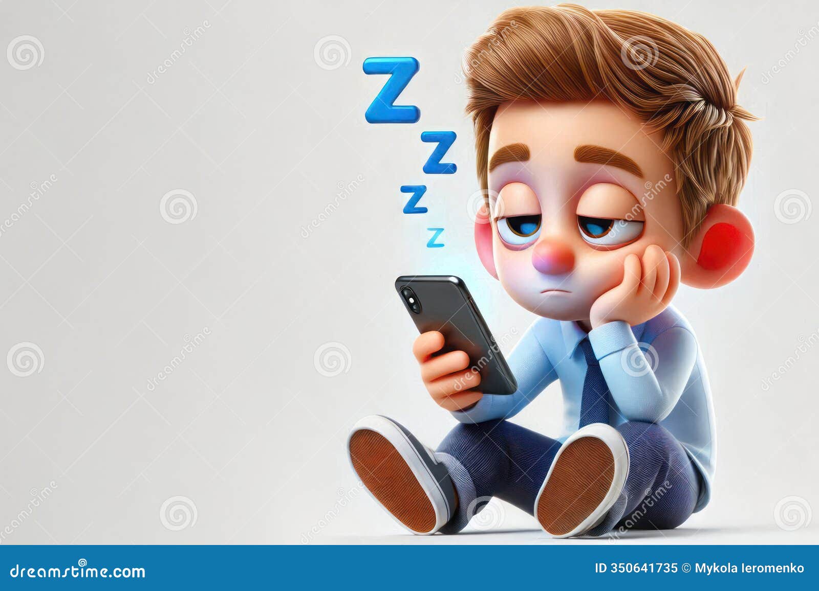 A Boy Falling Asleep with a Phone. Space for Text. Stock Image - Image ...