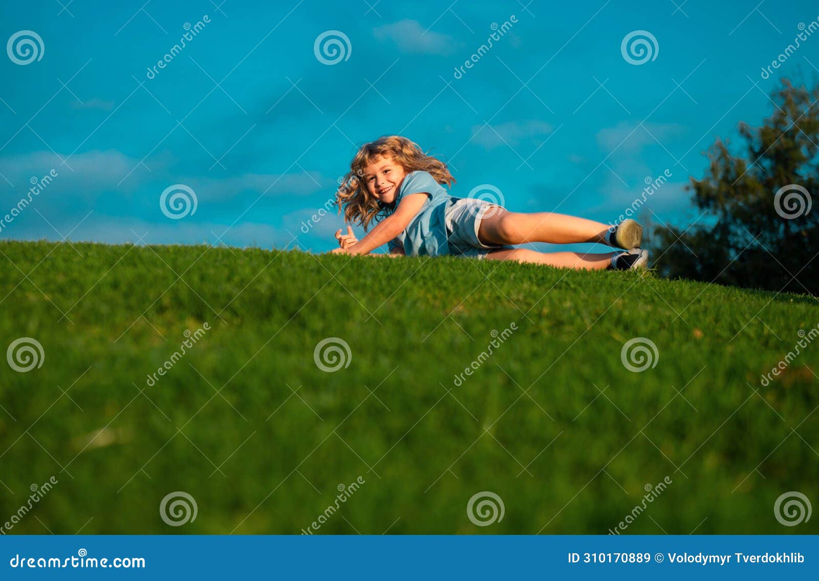 Boy Falling Down on Grass. Kid Falling Off at the Park. Stock Image ...