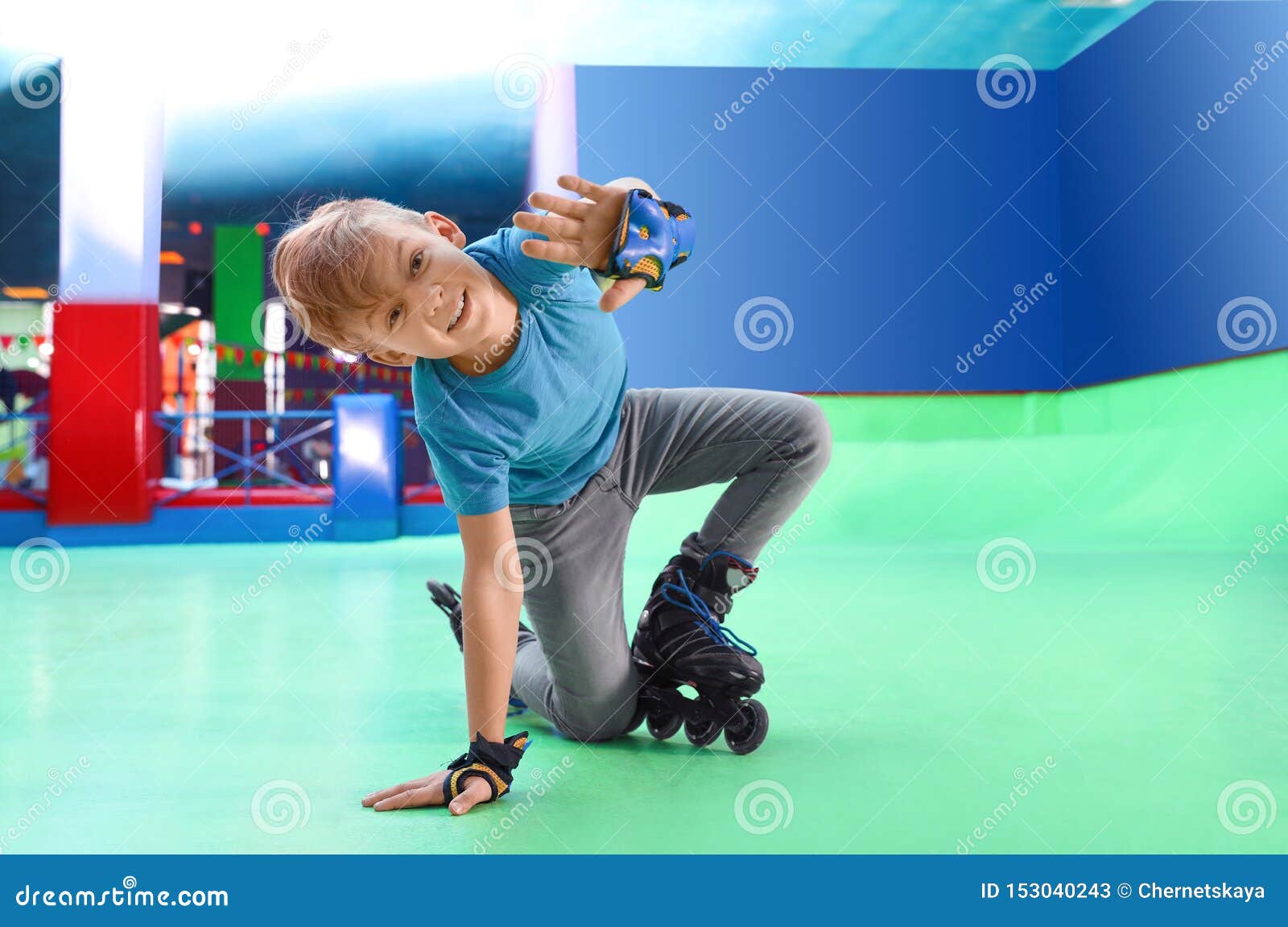 Boy Falling Down at Roller Rink Stock Image - Image of skill, skates ...