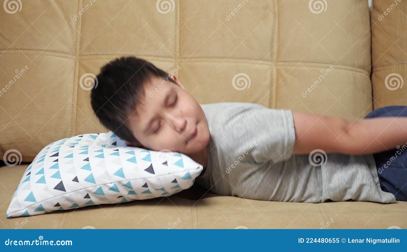 Boy Falls Face Down on Sofa, Slow Motion Stock Video - Video of ...