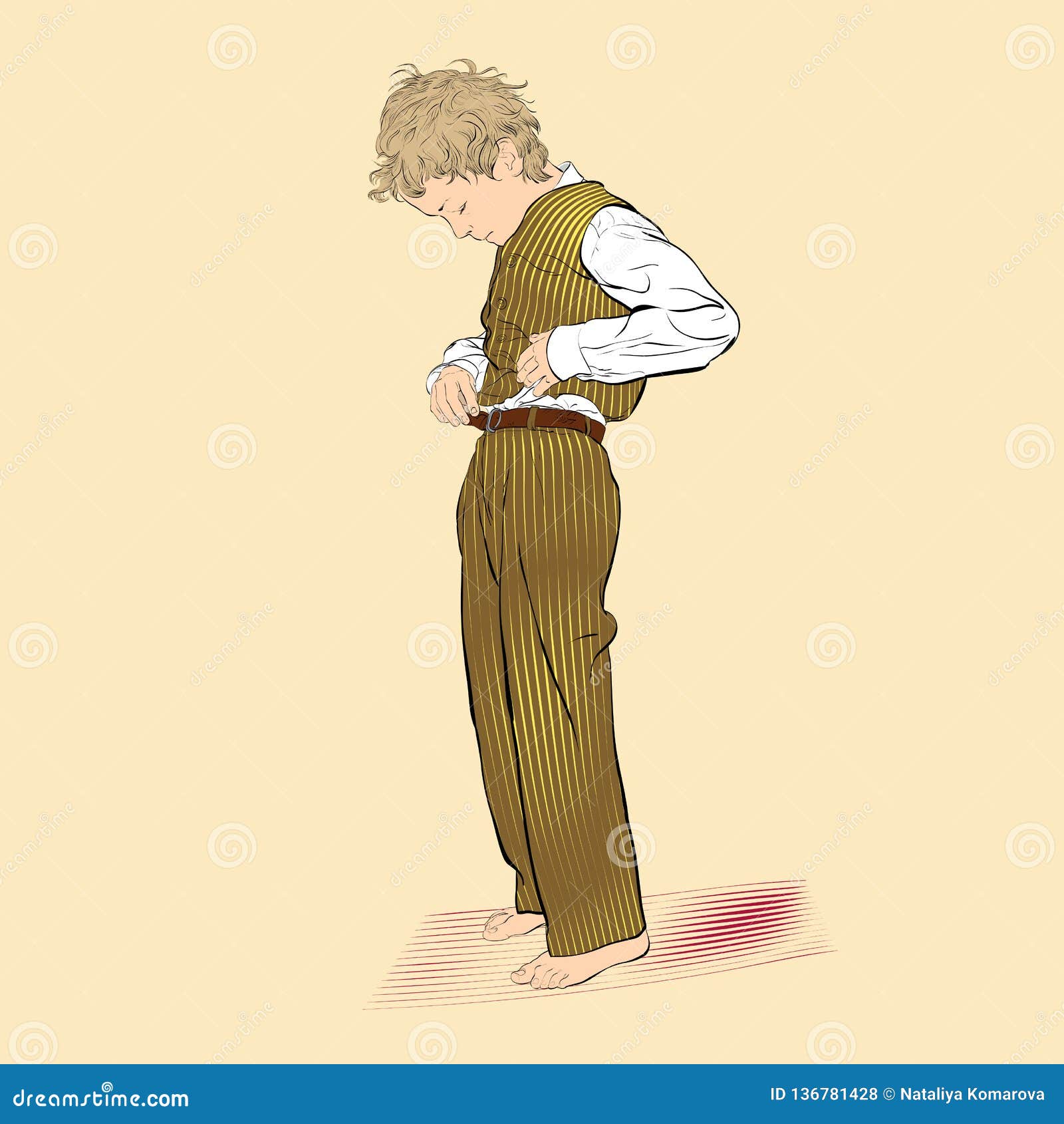 Boy Fastens A Button. Illustration Of Boy Dressing Cartoon Vector ...