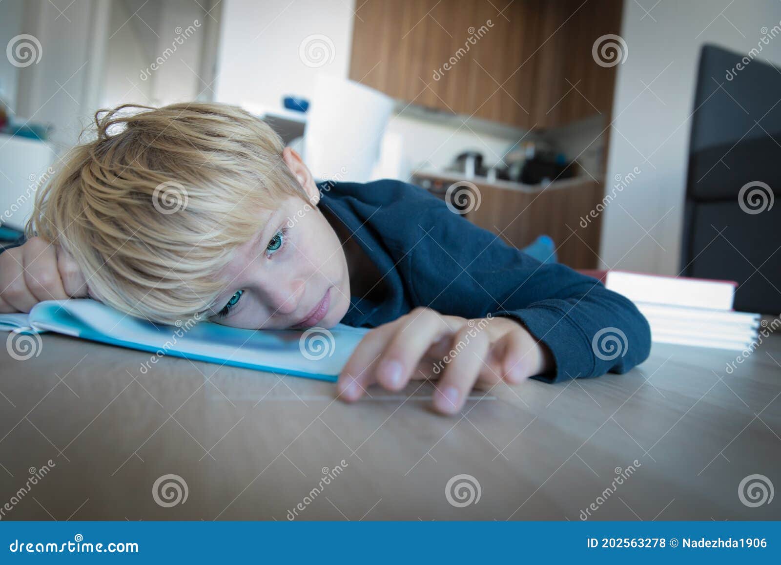 Boy Feeling Bored, Kid with Anxiety and Stress at Home Stock Photo ...