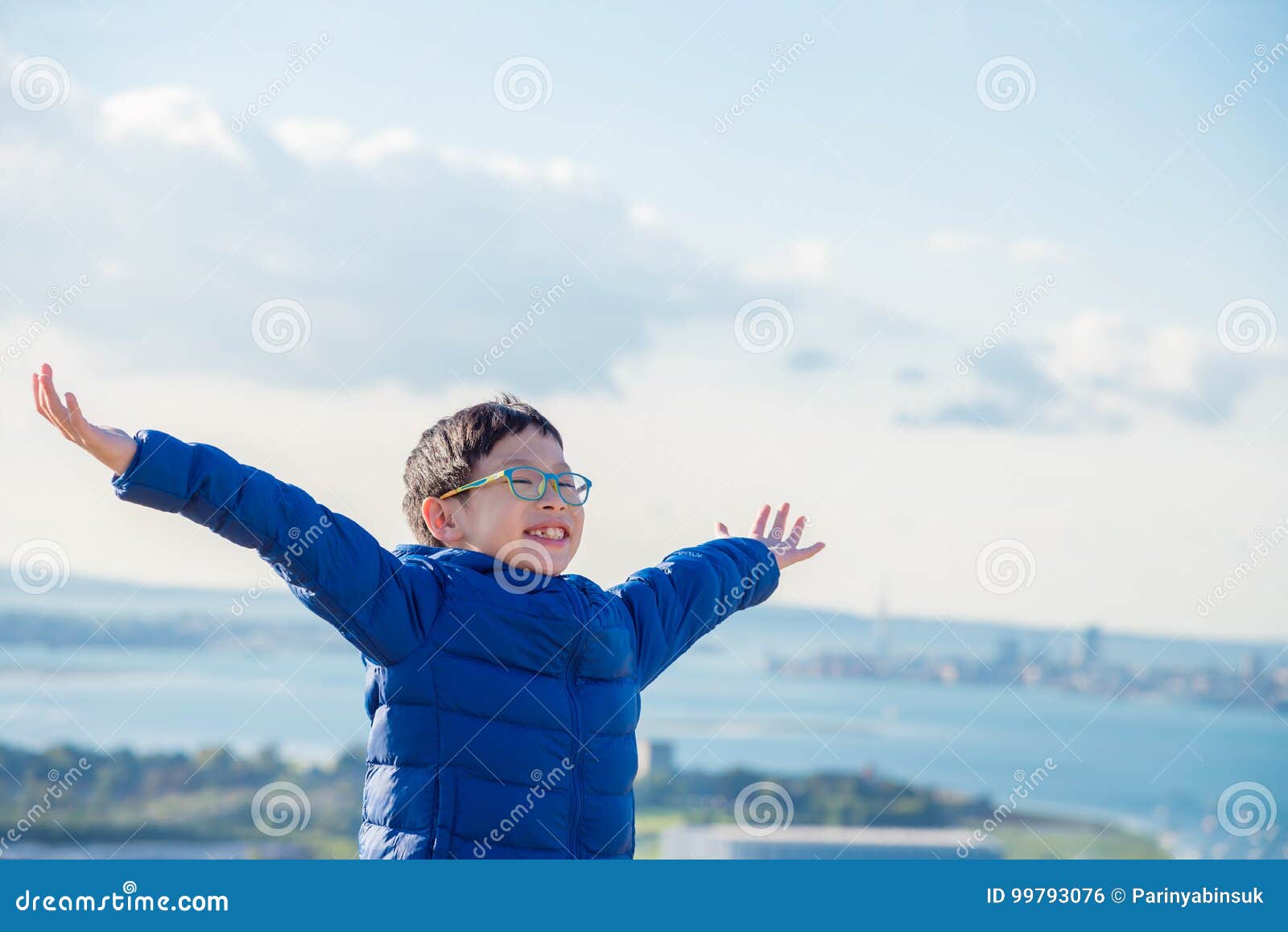 Boy Feeling Fresh,open Arm on the Hill Stock Photo - Image of outside ...
