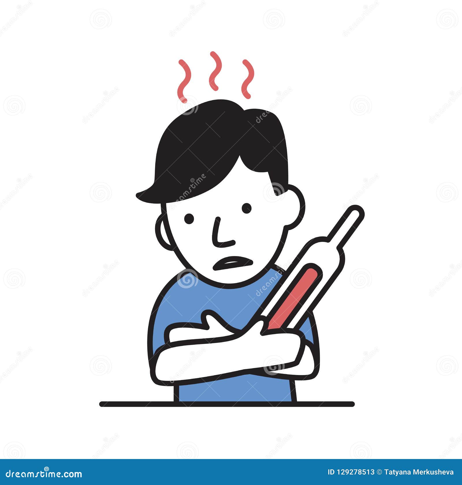 Boy Feeling Hot and Sick. Heat, Sun Stroke, Sickness. Flat Vector ... Boy Feeling Hot and Sick. Heat, Sun Stroke, Sickness. Flat Vector ...