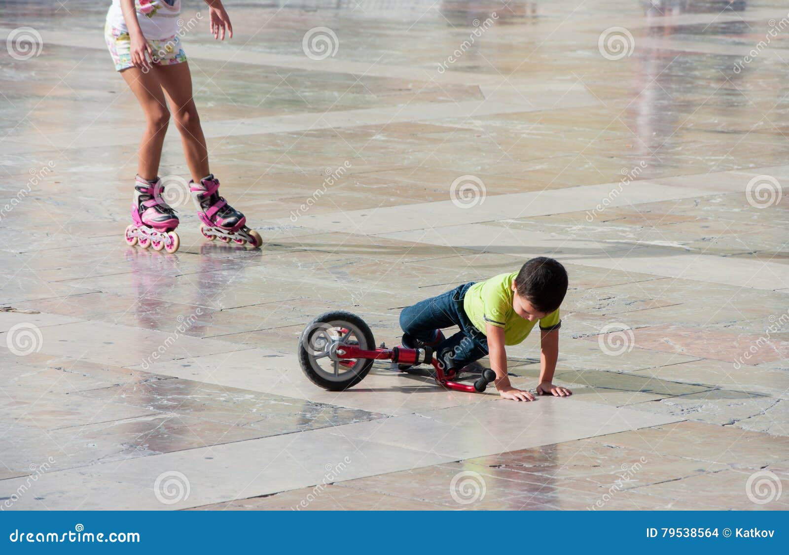 Boy fell from the bike stock photo. Image of childhood - 79538564