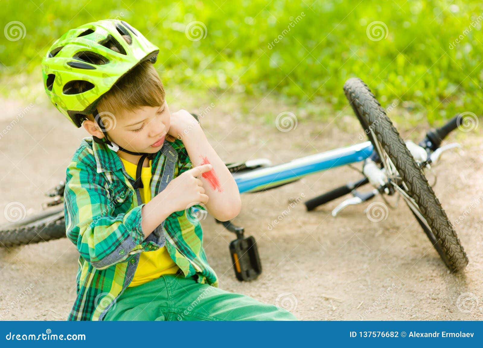Boy Fell from the Bike in a Park Stock Photo - Image of care, crash ...