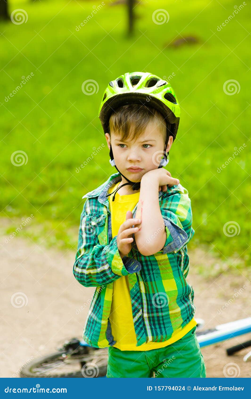 Boy Fell from the Bike in a Park Stock Photo - Image of injured, blood ...