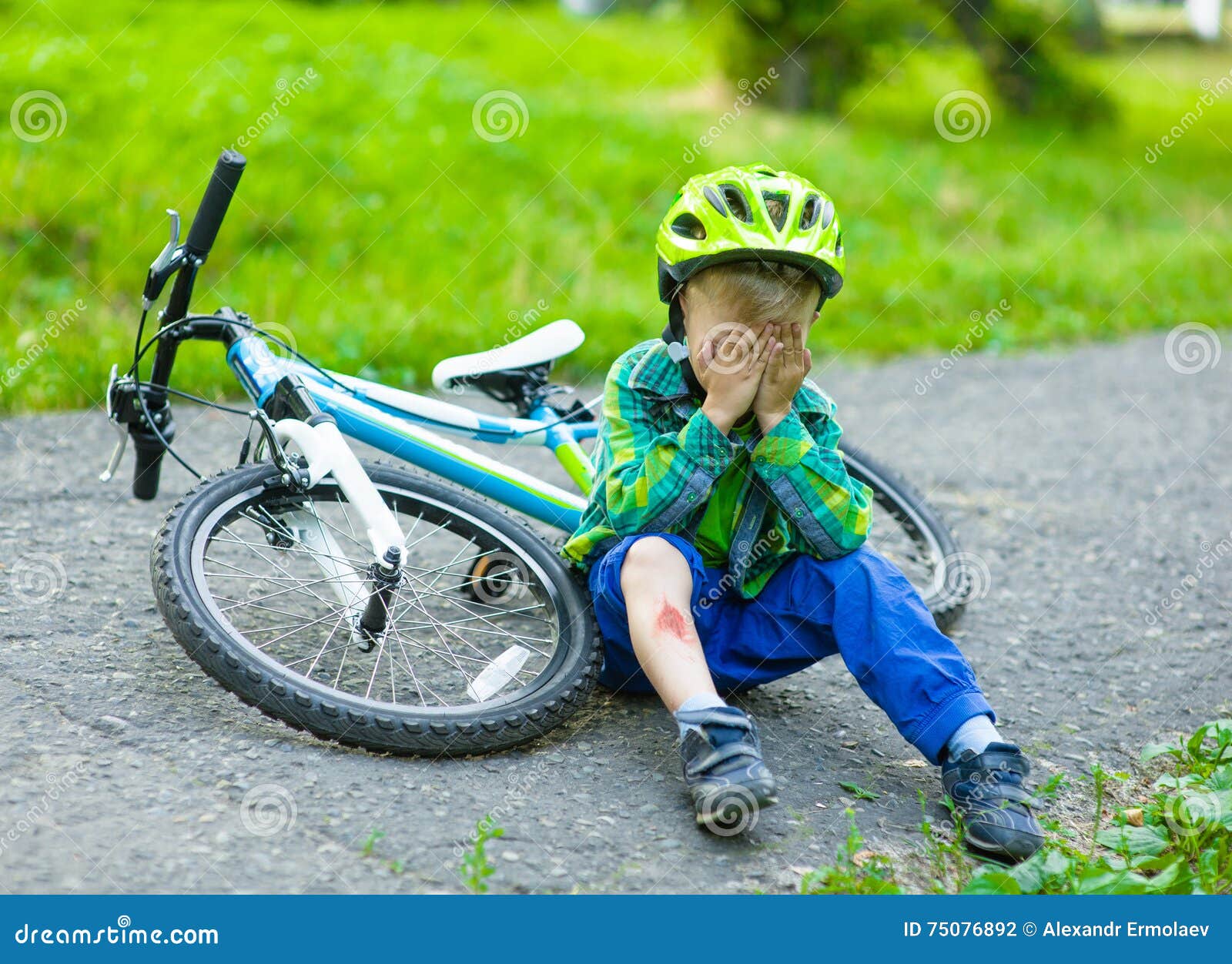 Boy Fell from the Bike in a Park Stock Photo - Image of learning ...