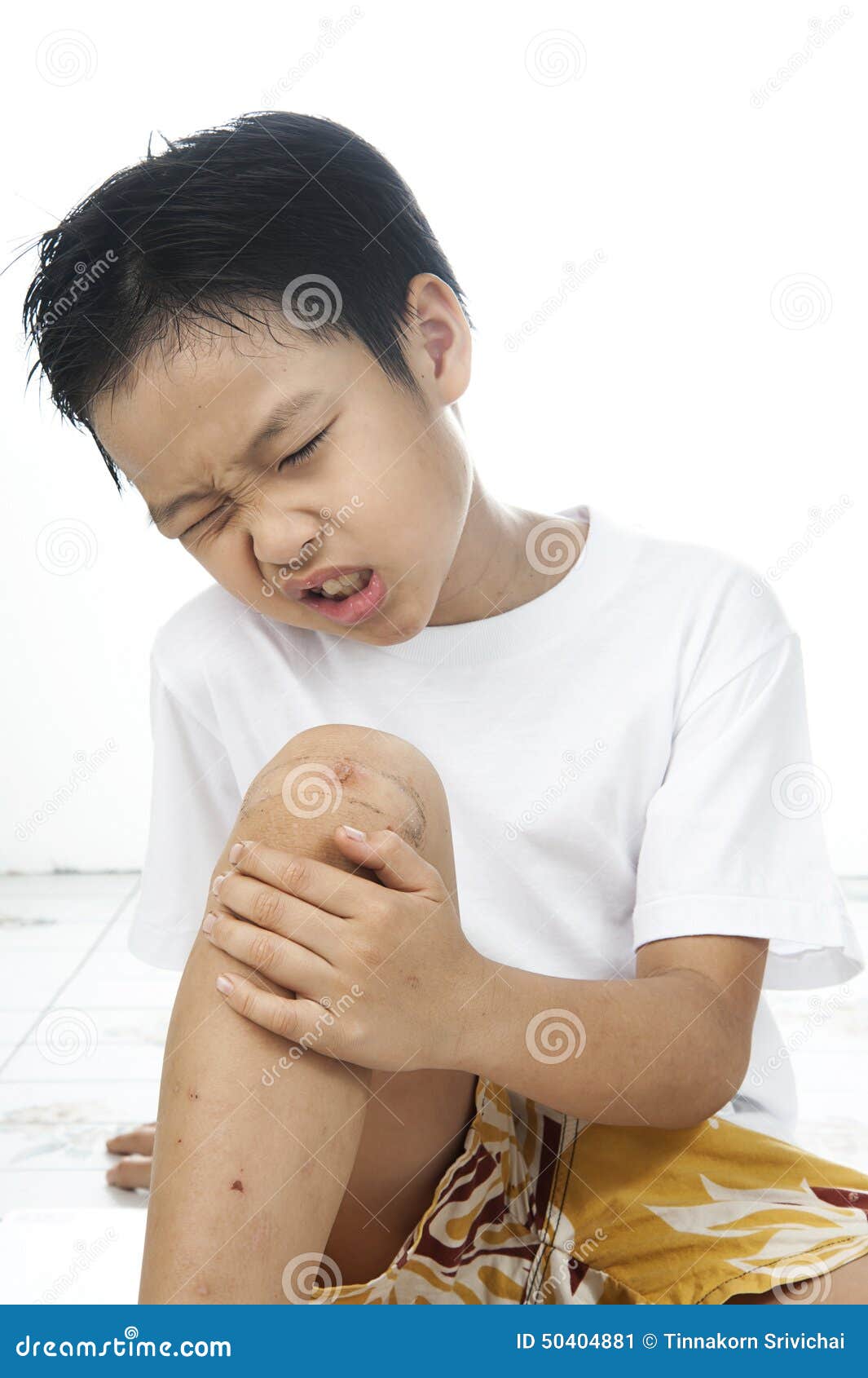 Boy Fell Pain from His Wound on Knee Stock Image - Image of problem ...