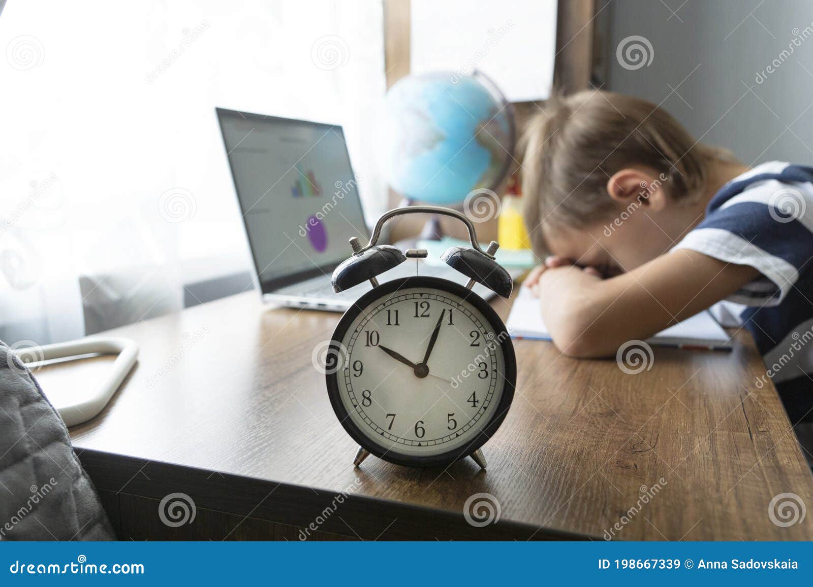 Boy Felt Asleep during Distant Online Math Lesson . Too Tired and ...