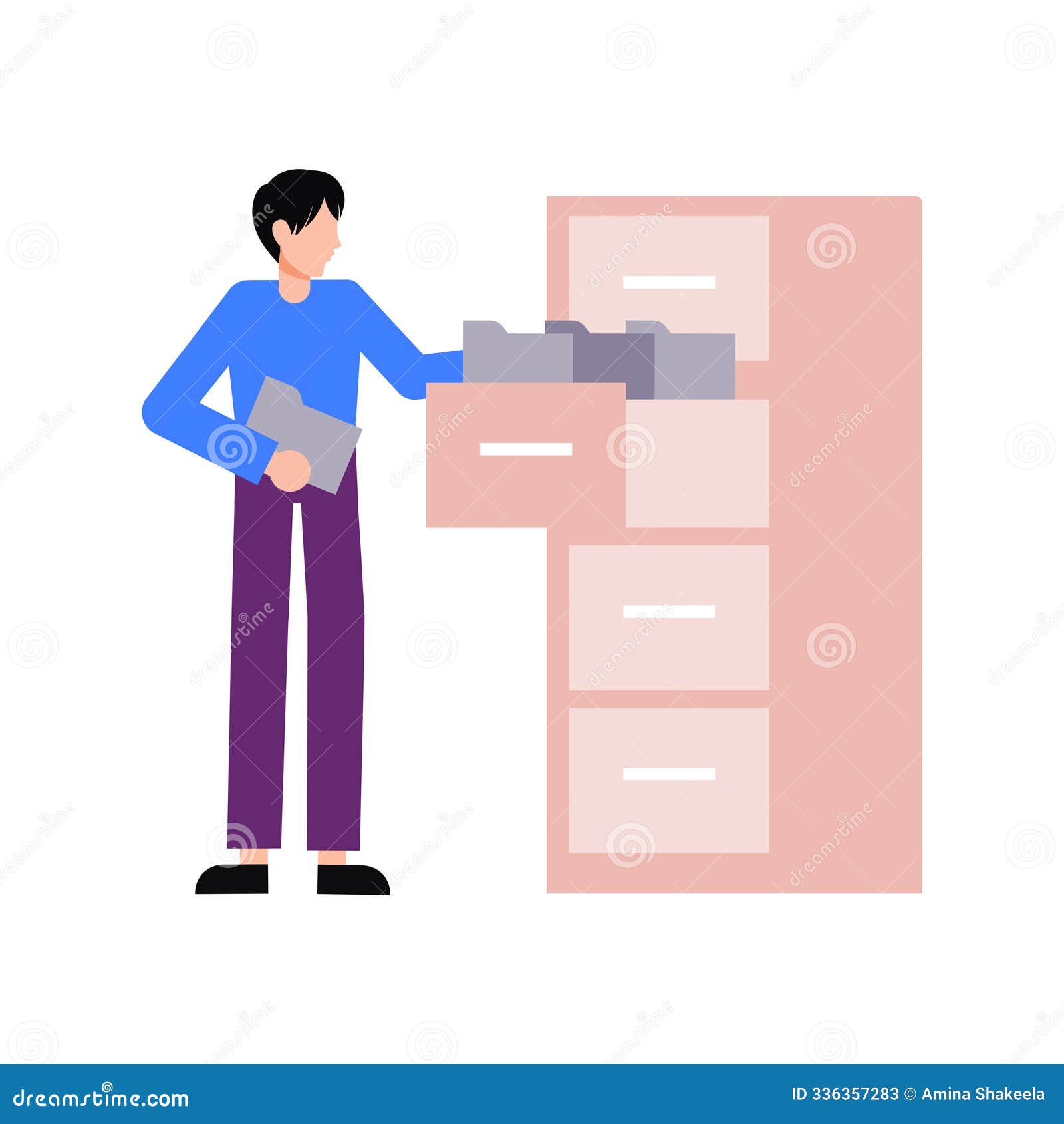 The Boy is Finding Office Files Stock Illustration - Illustration of ...
