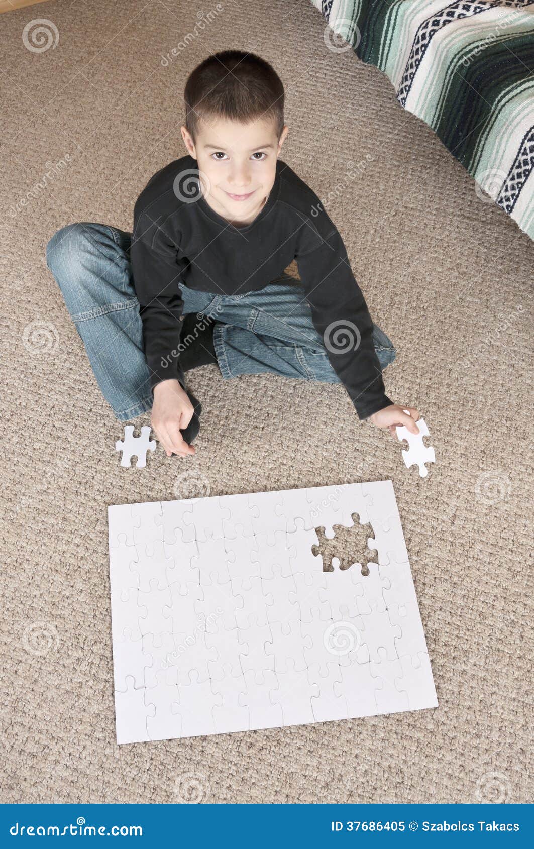 Boy finishing puzzle stock image. Image of busy, hair - 37686405