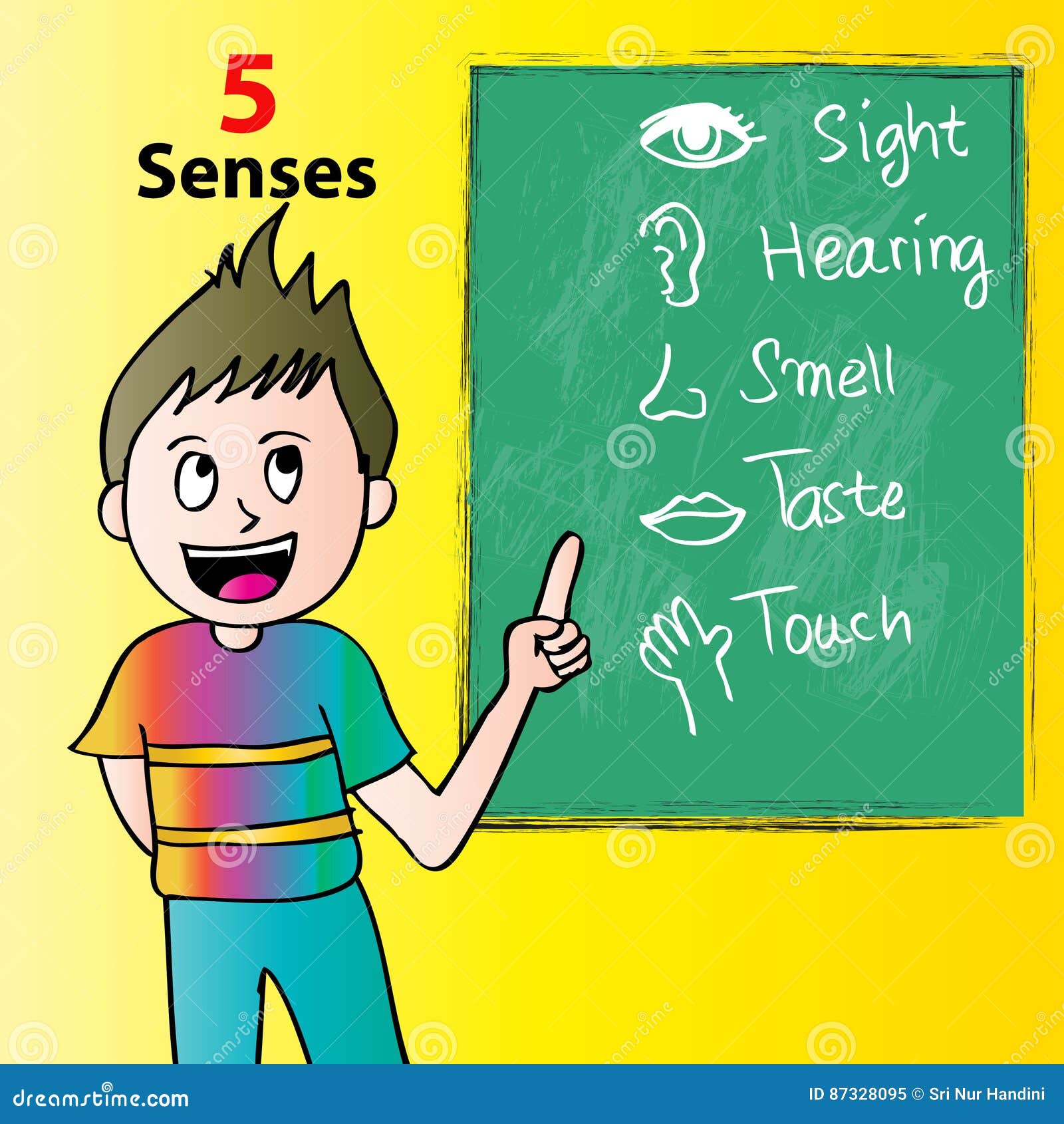 Boy with five senses icon. stock illustration. Illustration of ...