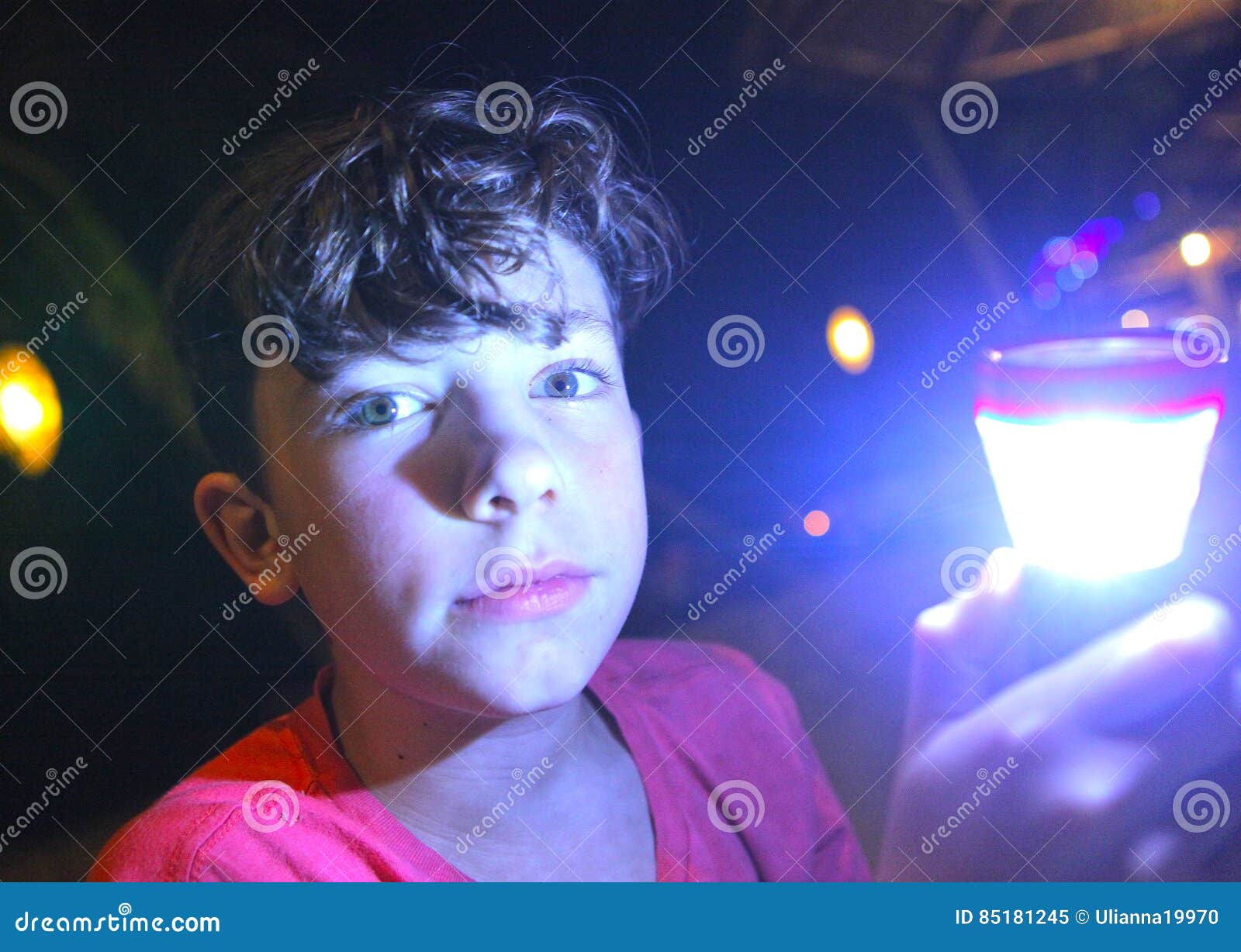 Boy with Flashlight on Night Stock Image - Image of backpack, boots ...