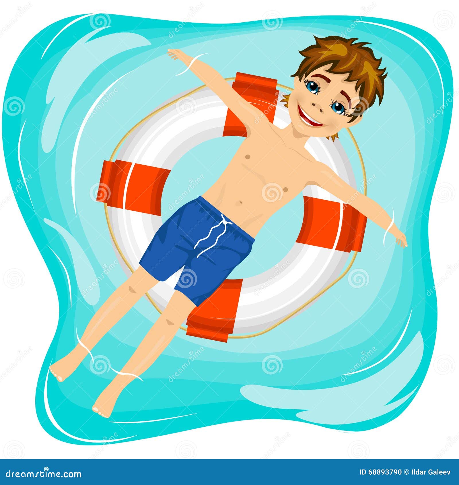Cartoon Boy Floating With Inflatable Ring Vector Illustration ... Cartoon Boy Floating With Inflatable Ring Vector Illustration ...