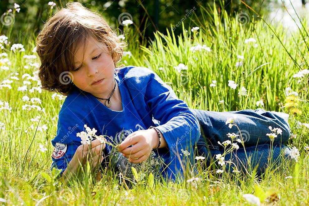 Boy and the flower stock photo. Image of portrait, childhood - 5160122