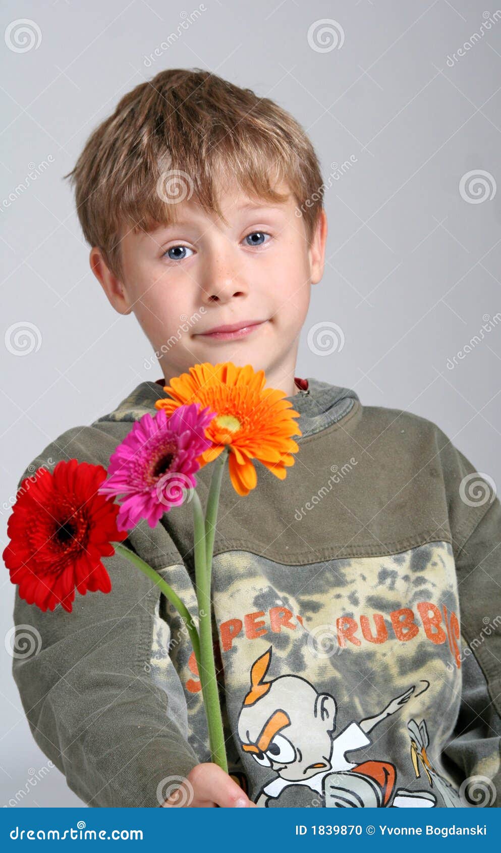 Boy with flowers stock photo. Image of beautiful, expression - 1839870