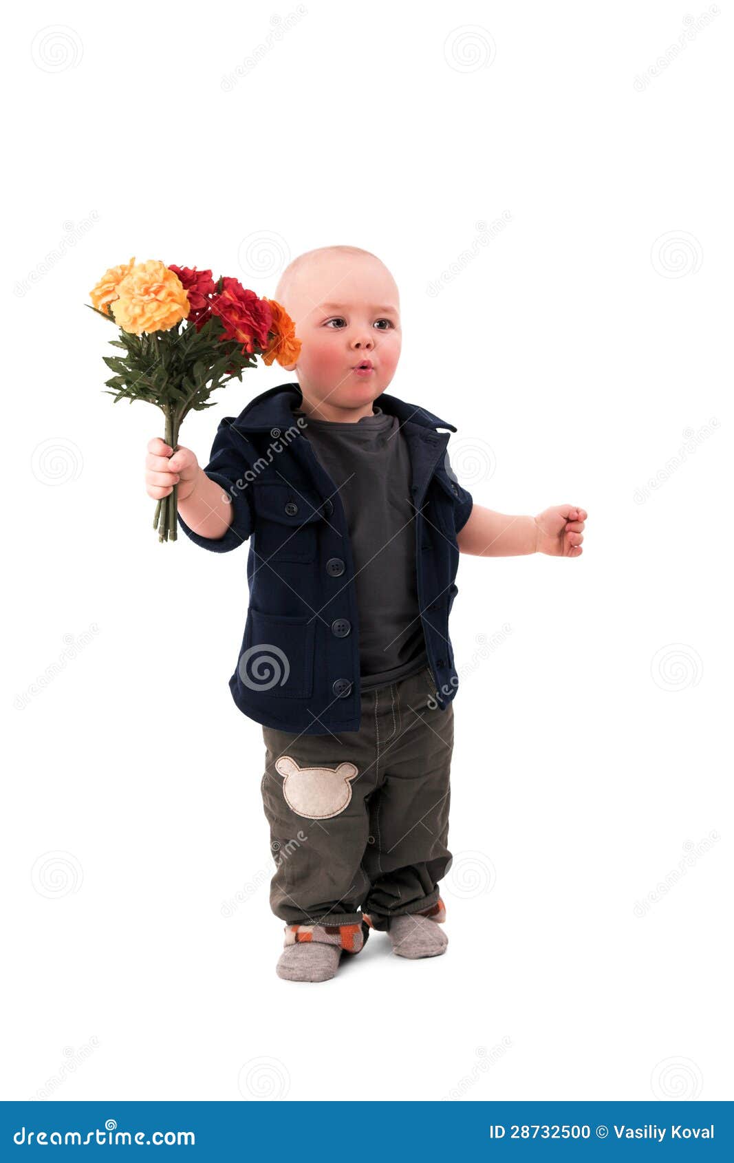 Boy with flowers stock photo. Image of surprise, childhood - 28732500