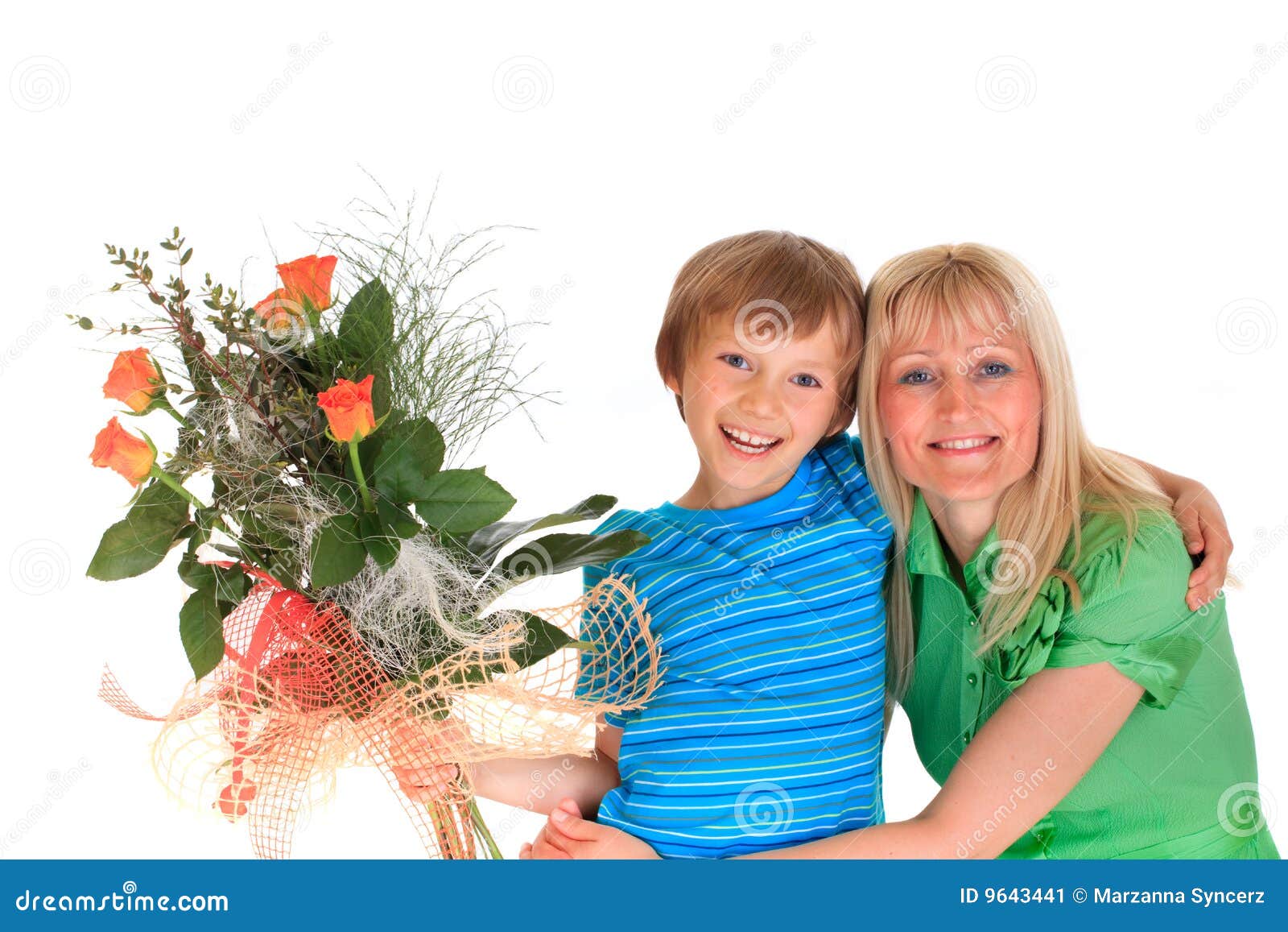 Boy with flowers for mom stock image. Image of close, female - 9643441