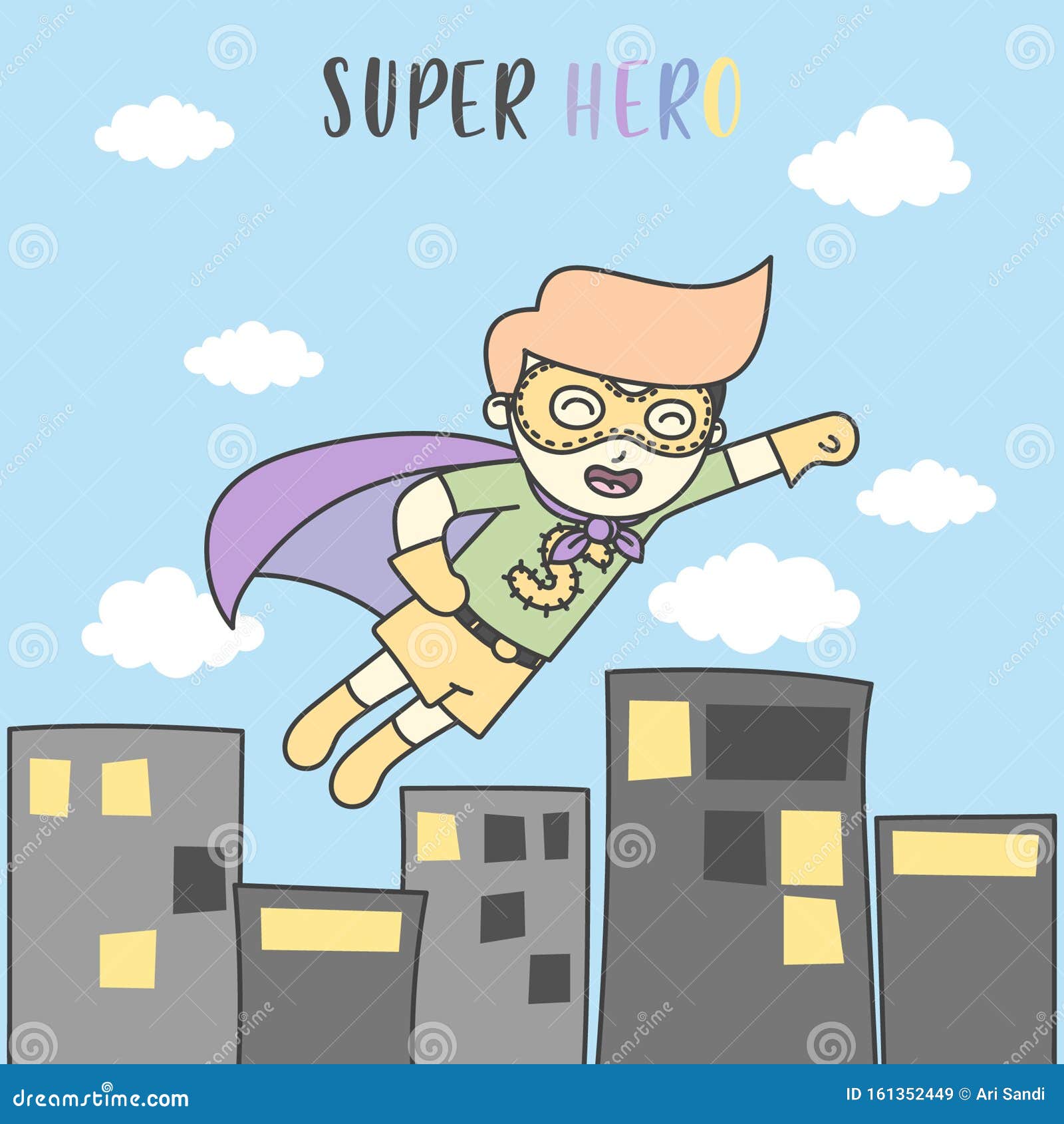 Boy Fly Like Superhero in the Sky of City Illustration Stock ...