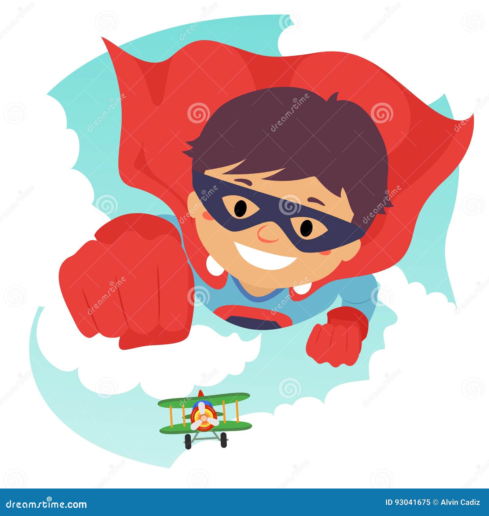 Boy Flying as Super Hero stock vector. Illustration of costume - 93041675