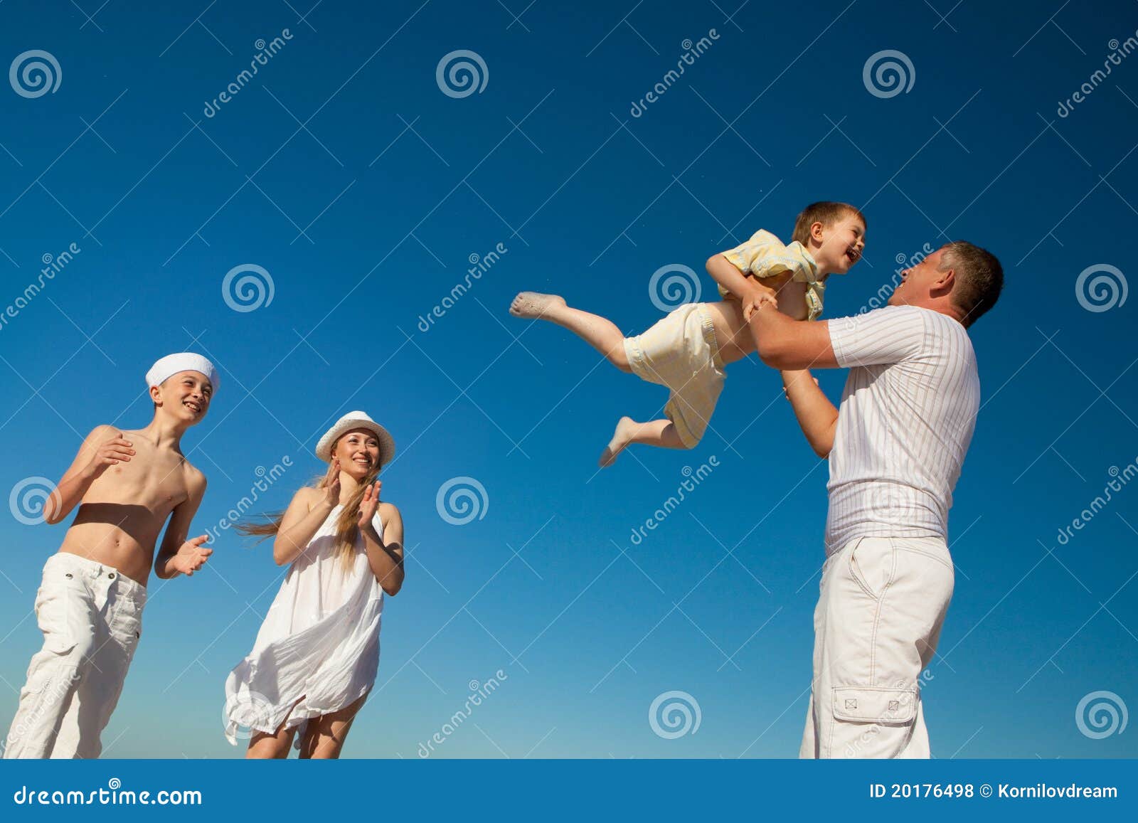 Boy Flying on His Father S Hands Stock Photo - Image of infant, male ...