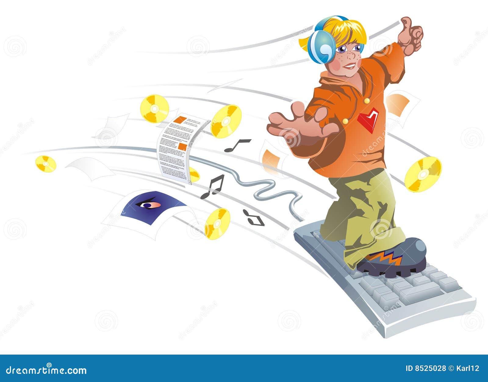 Boy is Flying on the Keyboard. Stock Vector - Illustration of note ...