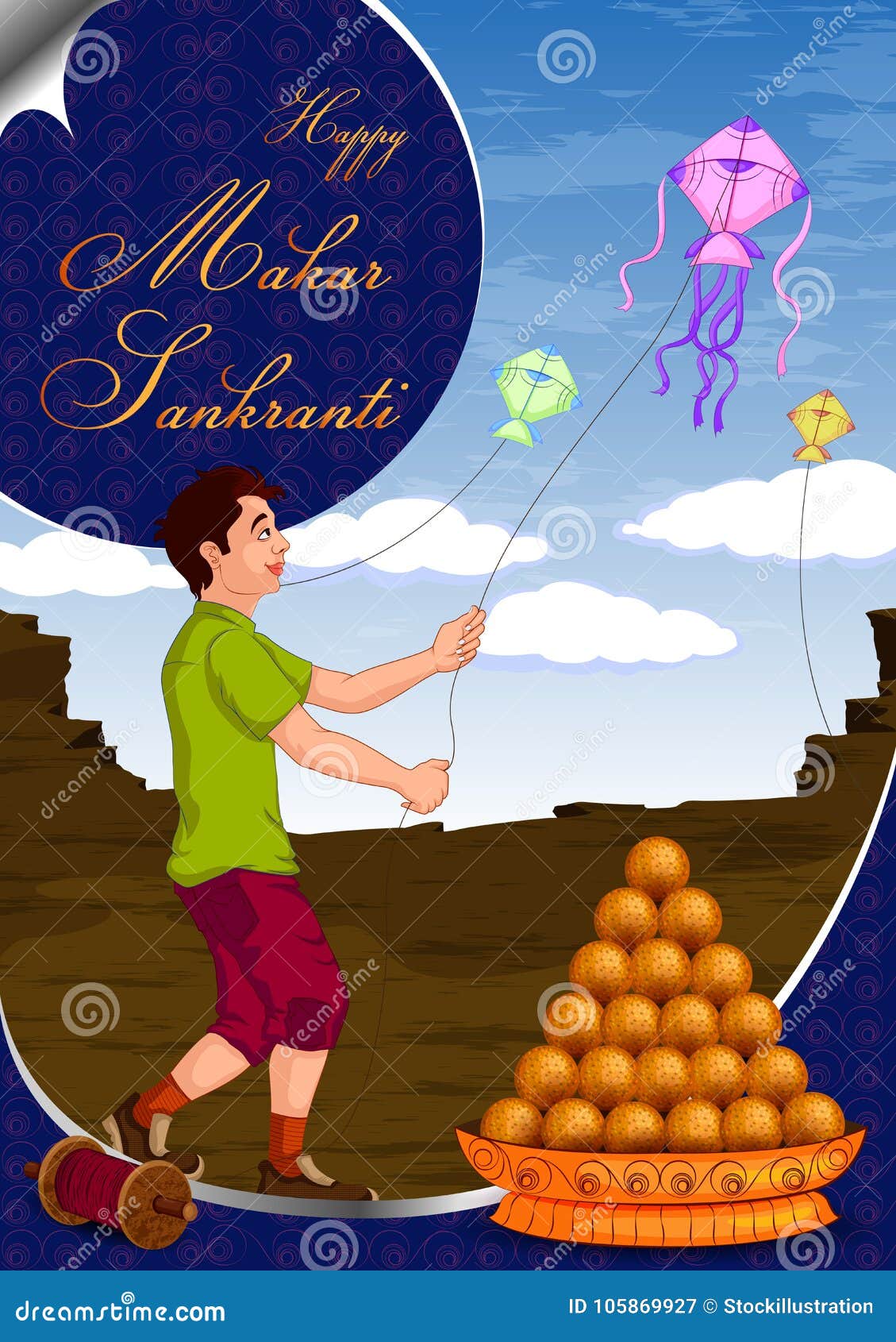 Happy Makar Sankrant stock vector. Illustration of celebration - 105869927