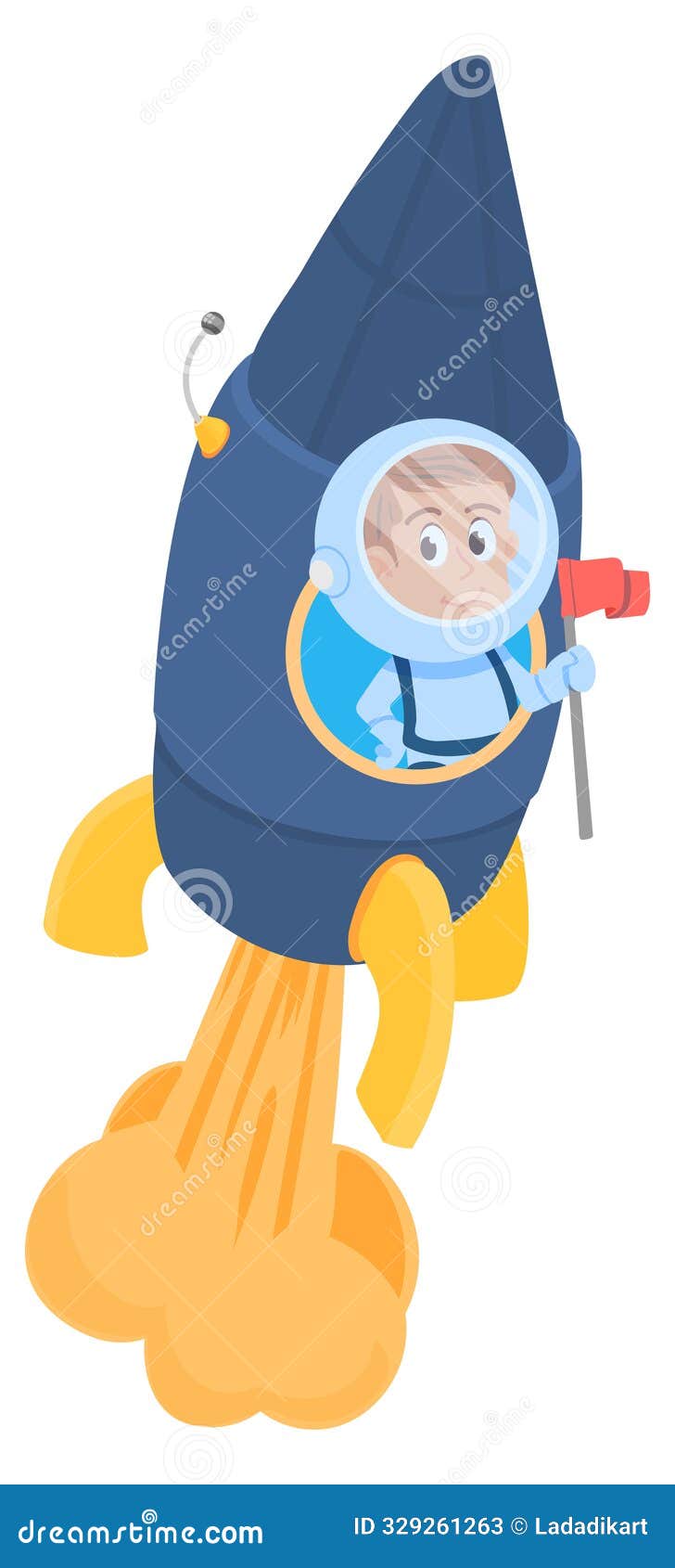 Boy Flying on Rocket. Kid Astronaut Stock Vector - Illustration of ...