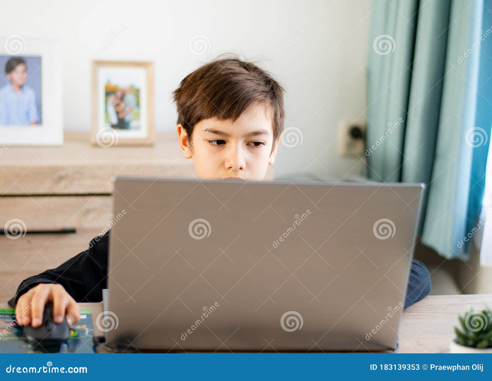 A Boy Working Homeschool with Computer Stock Image - Image of learn ...