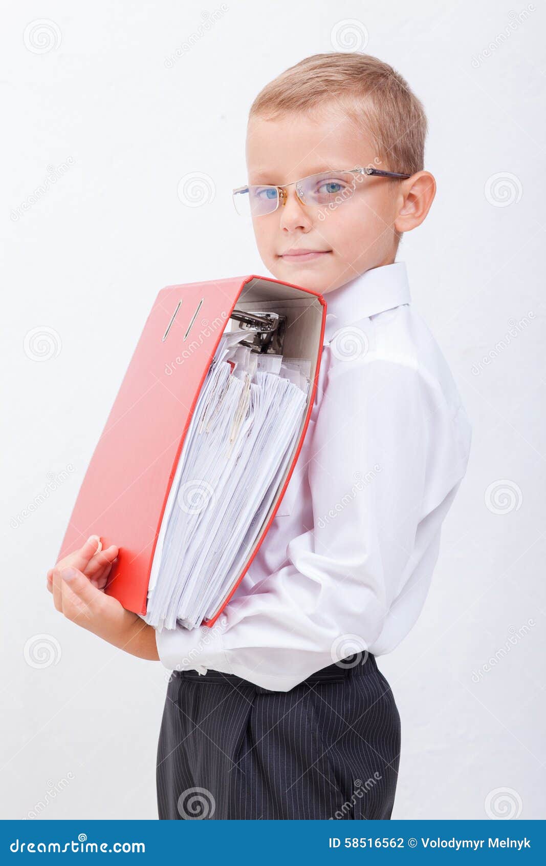 The boy with folders stock photo. Image of childhood - 58516562
