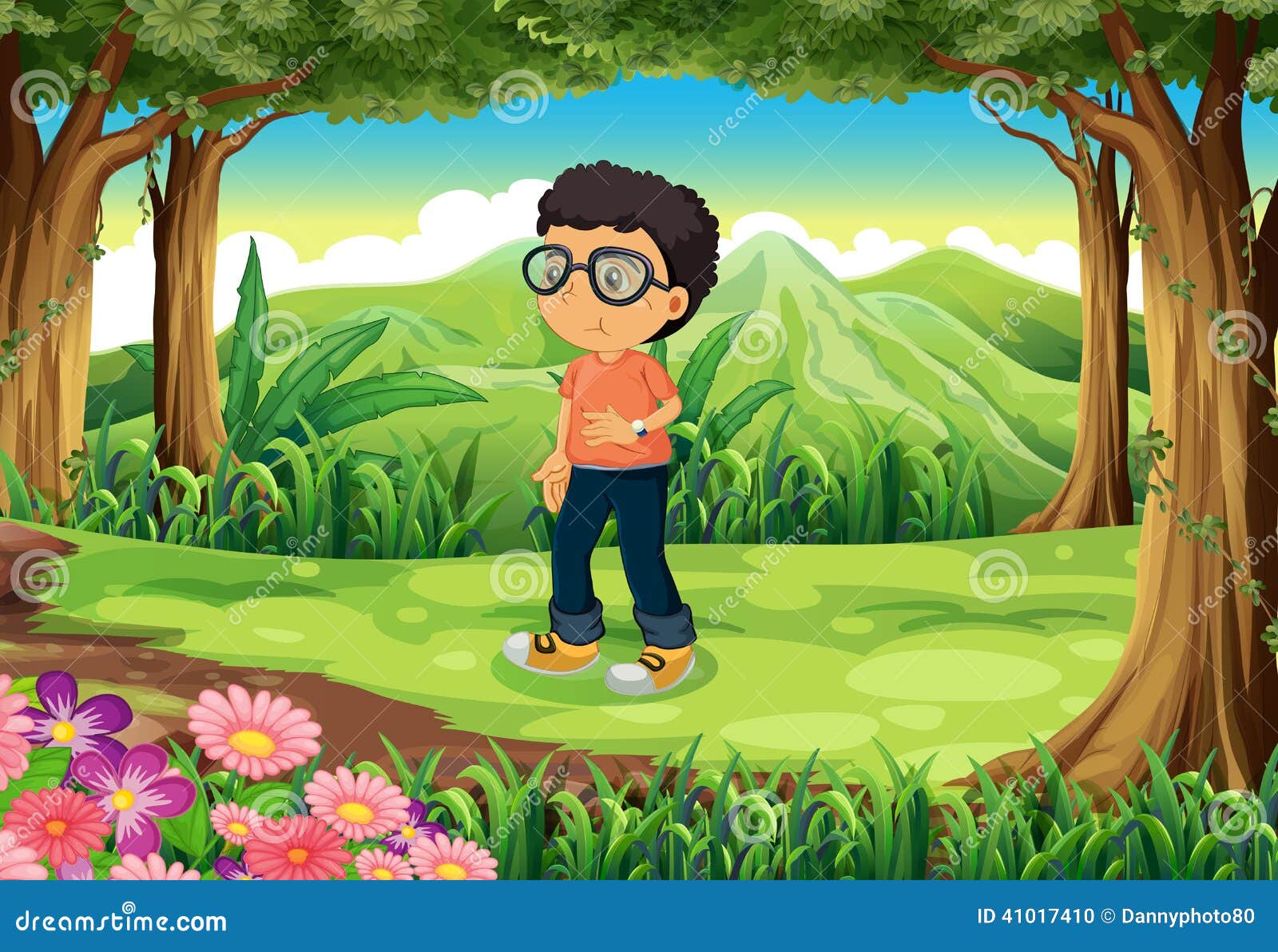 A boy at the forest stock vector. Illustration of human - 41017410