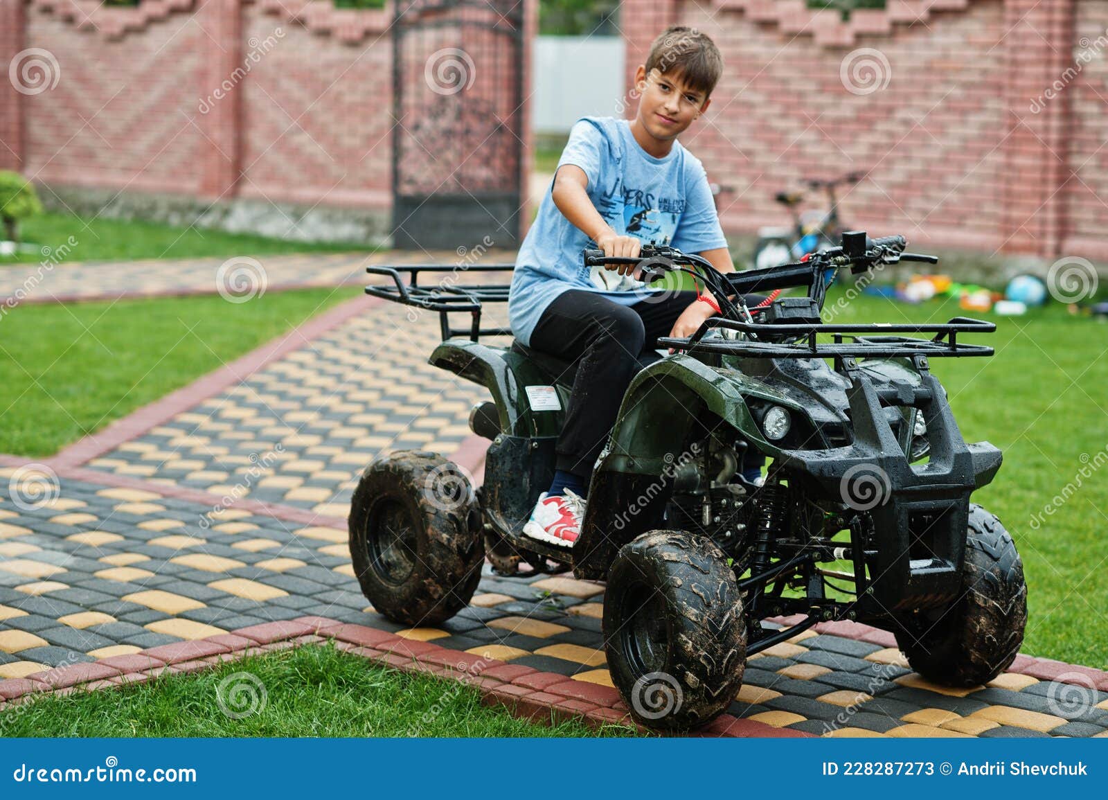 Boy in Four-wheller ATV Quad Bike Stock Image - Image of driver ...