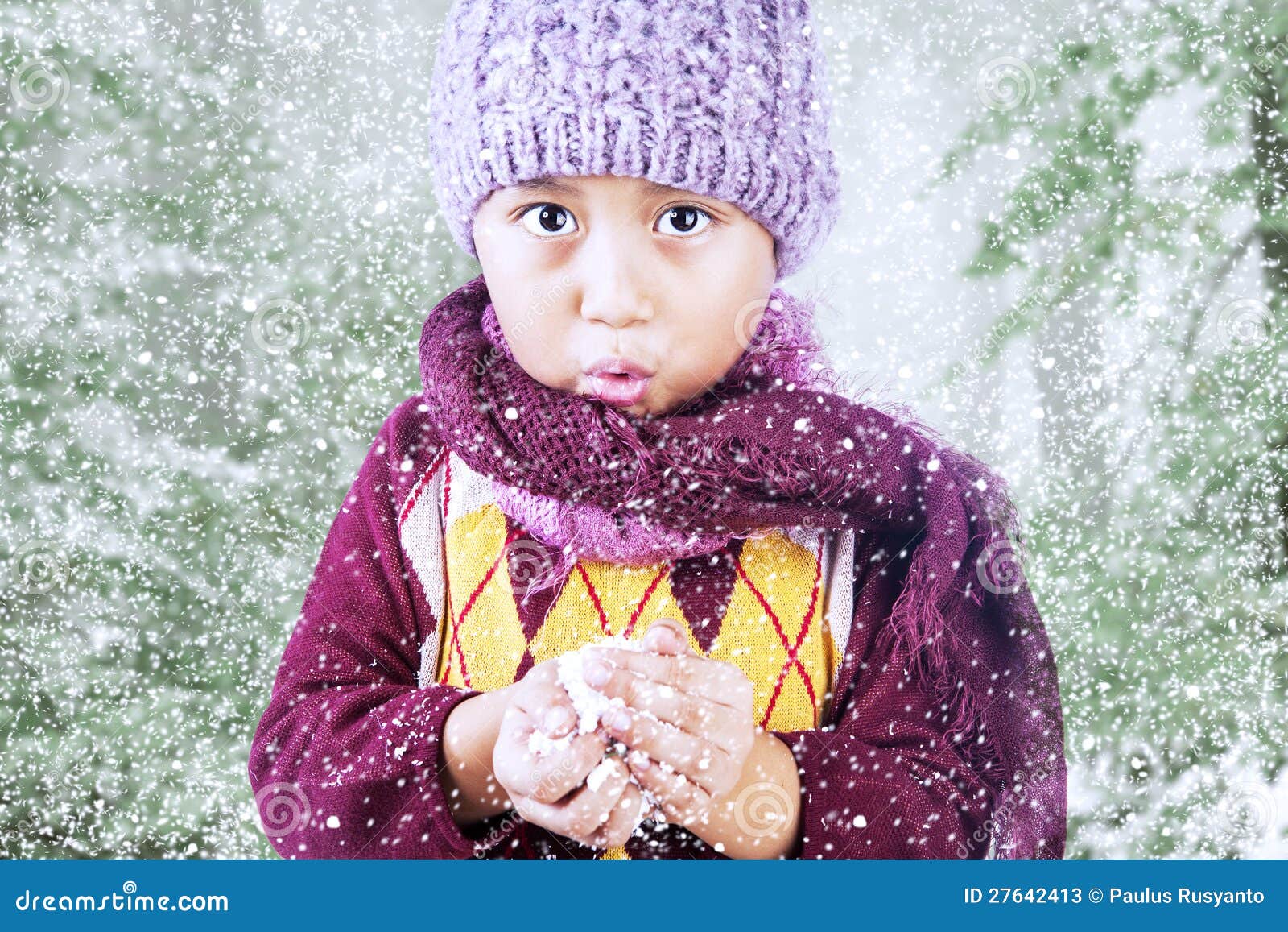 Boy is Freezing in Cold Winter Under Tree Stock Image - Image of ...