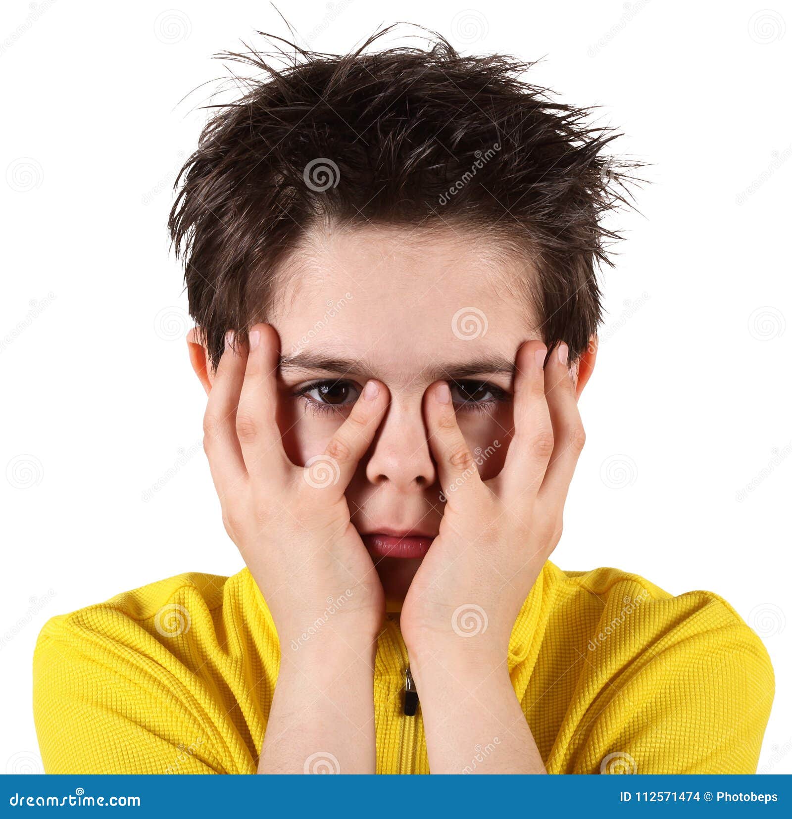 Boy with Frightened Look in White Background Stock Photo - Image of ...