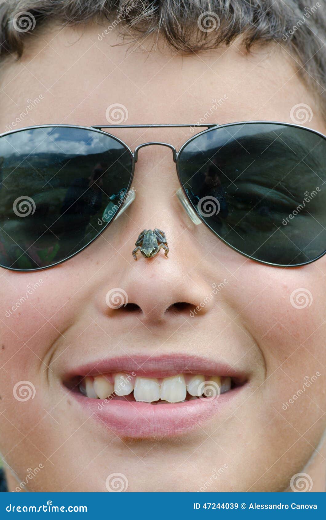 Boy with frog on nose stock image. Image of nose, face - 47244039